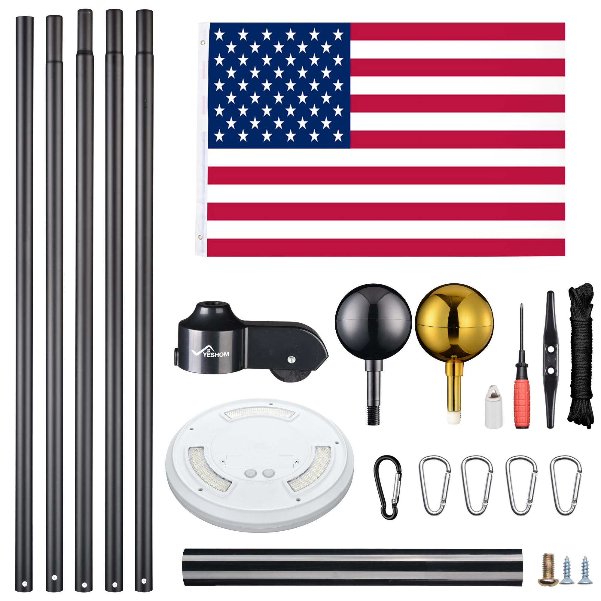 Yeshom Flag Pole Kit Heavy Duty Aluminum Flagpole US Flag & Ball Top ...