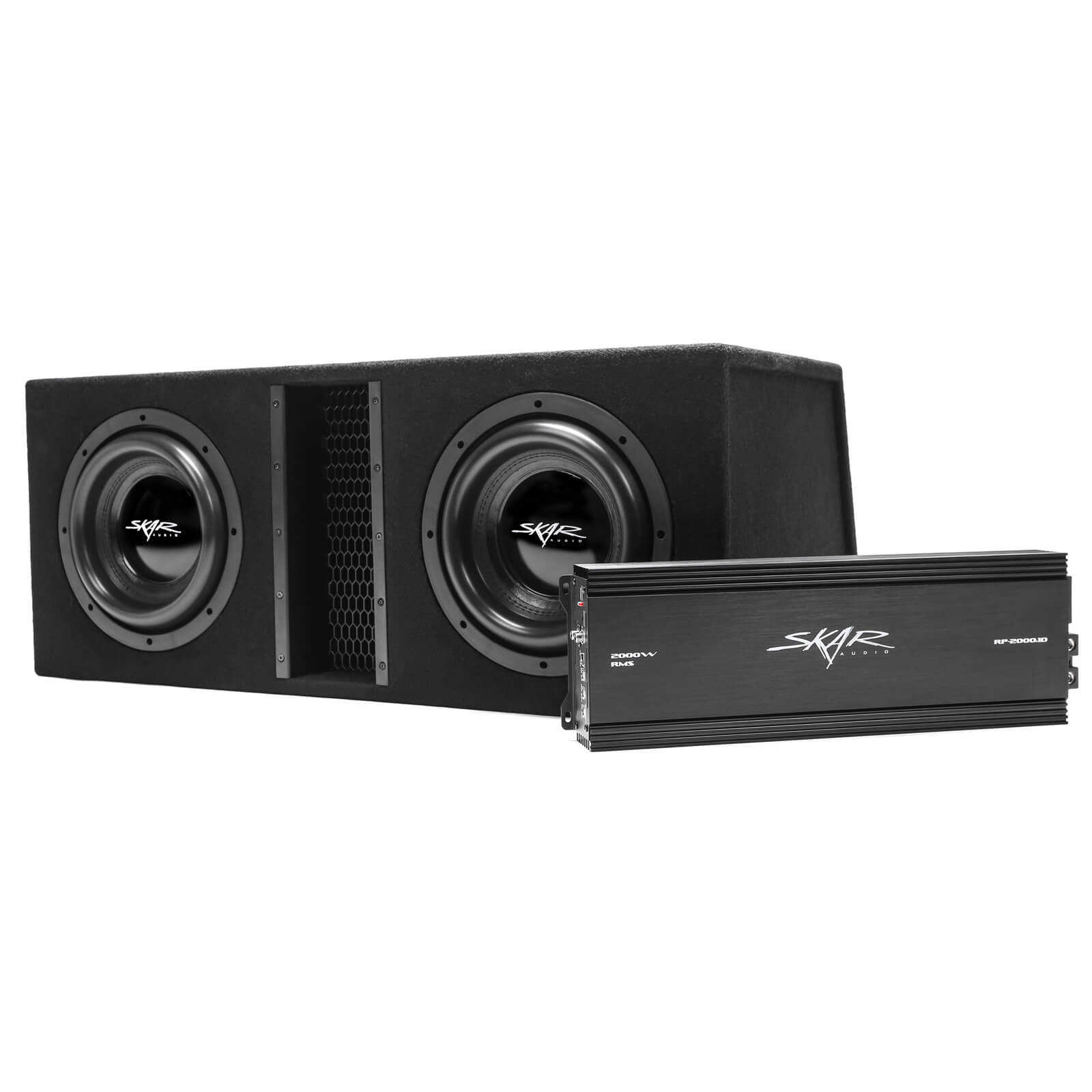 Dual 10" 4,000 Watt Complete Subwoofer Loaded Vented Box and Amplifier ...
