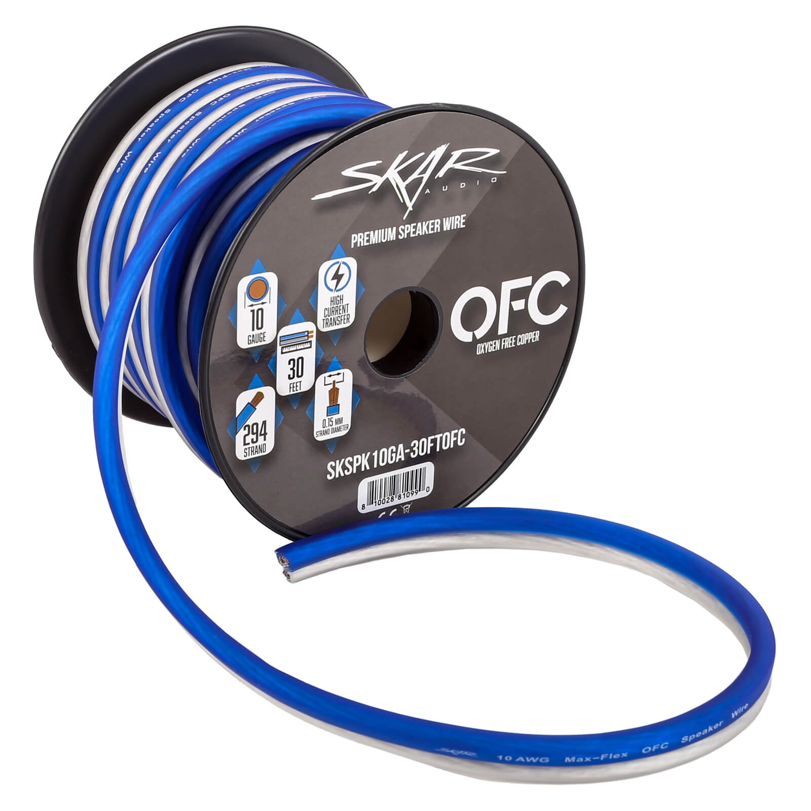 10 Gauge Elite Series (OFC) Car Audio Speaker Wire (Blue/White) - Skar ...