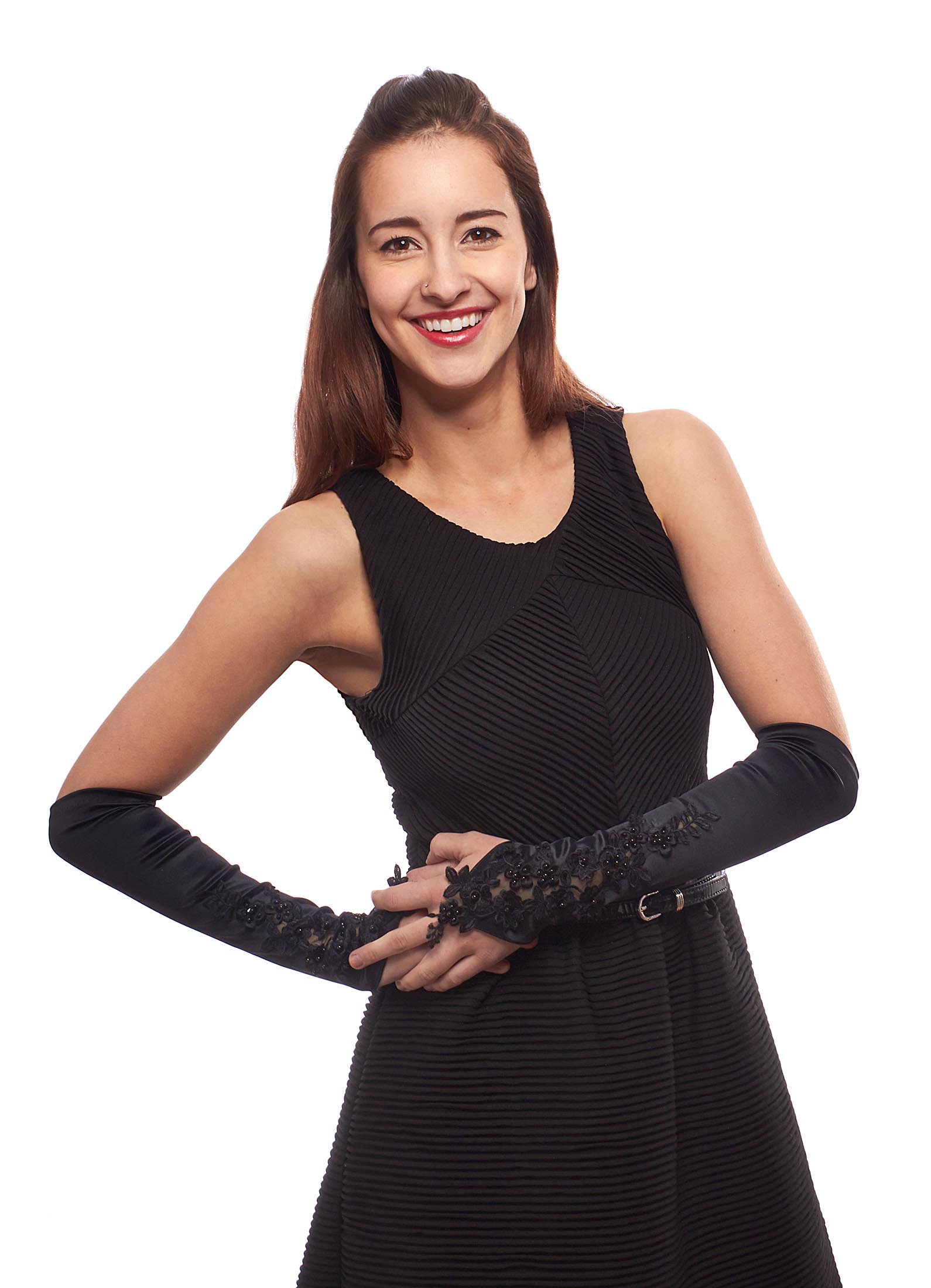 Luxe Touch Satin Fingerless Elbow Length Glove with Embroidery