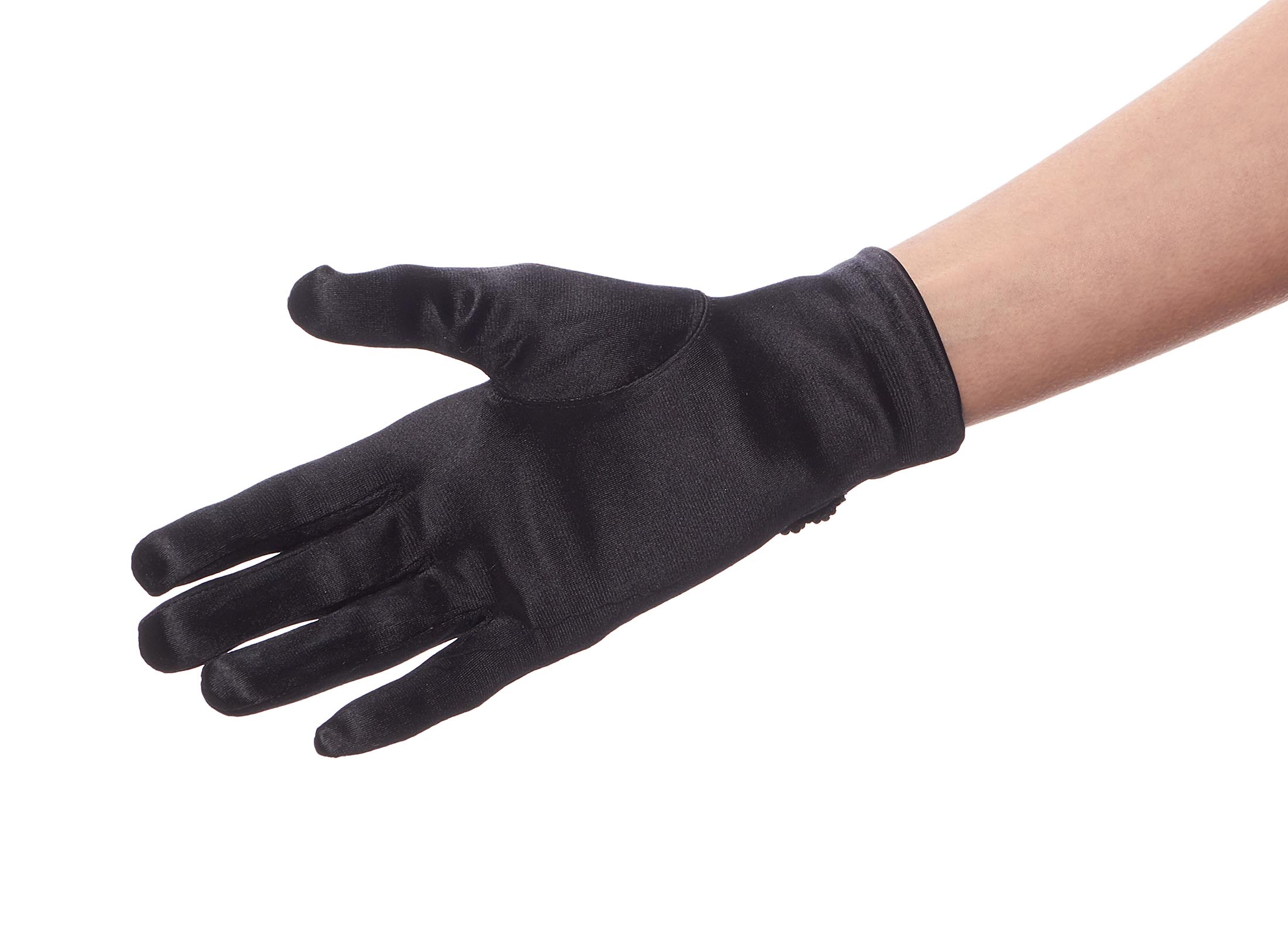 Night Diva Satin Wrist Length Gloves with Sequins and Beads