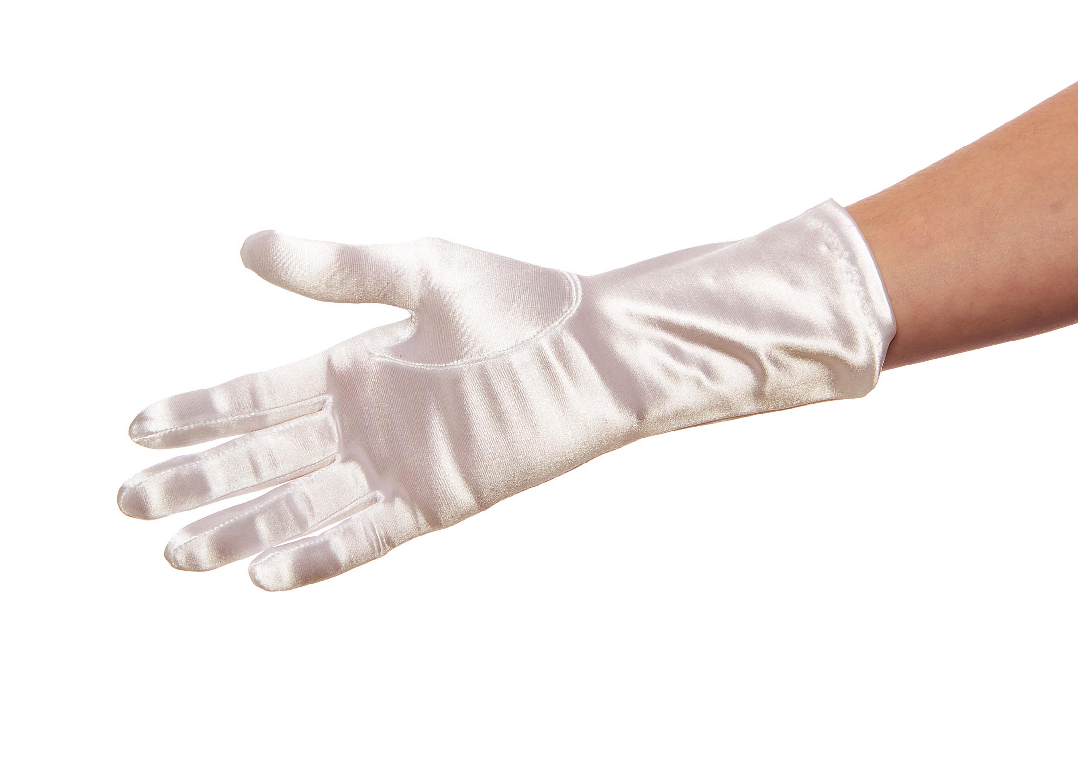 Cotillion Couture Shiny Satin Over the Wrist Length Beaded Gloves