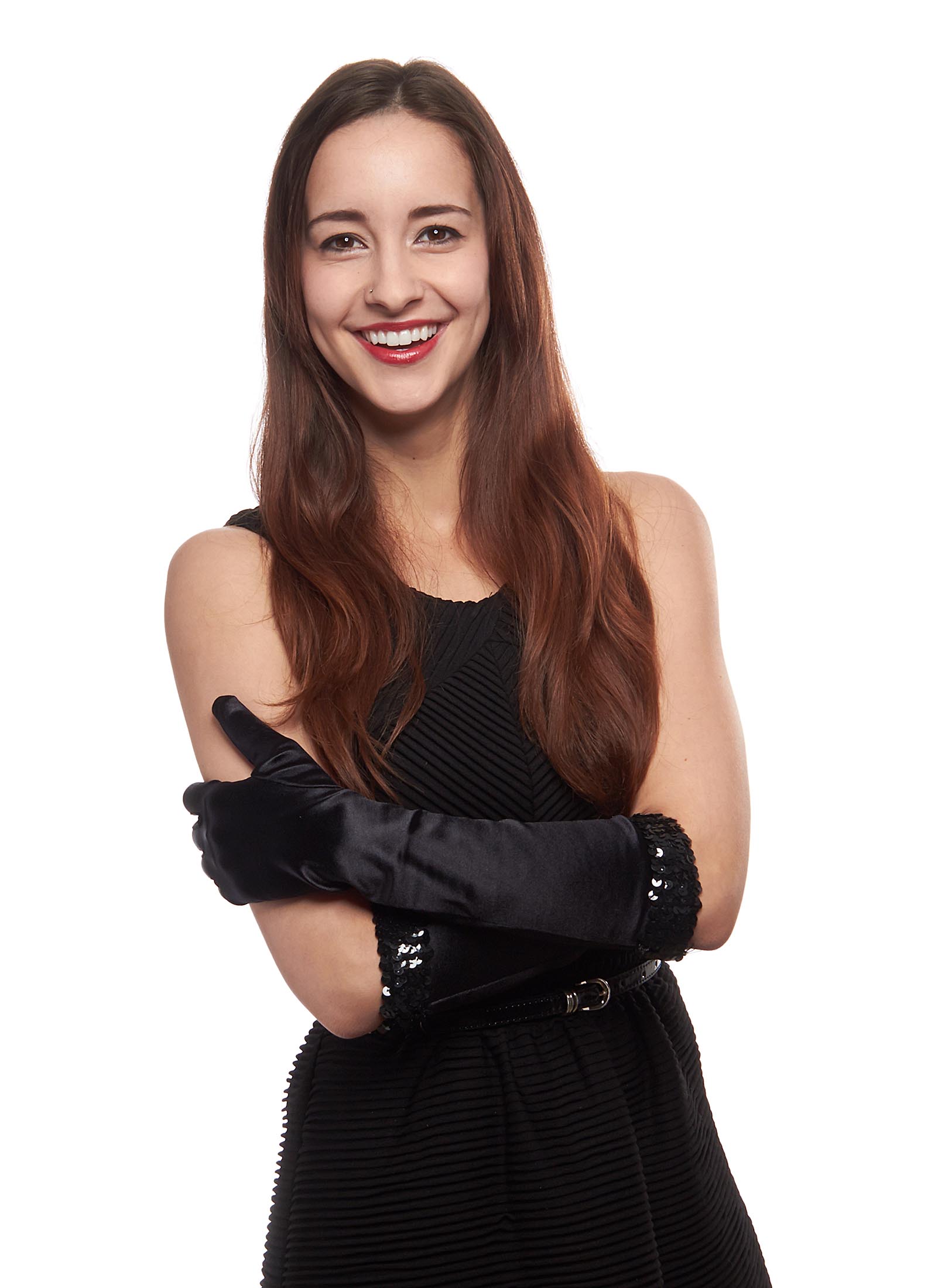 Jazz Hands Satin Elbow Length Gloves with Sequins Cuff