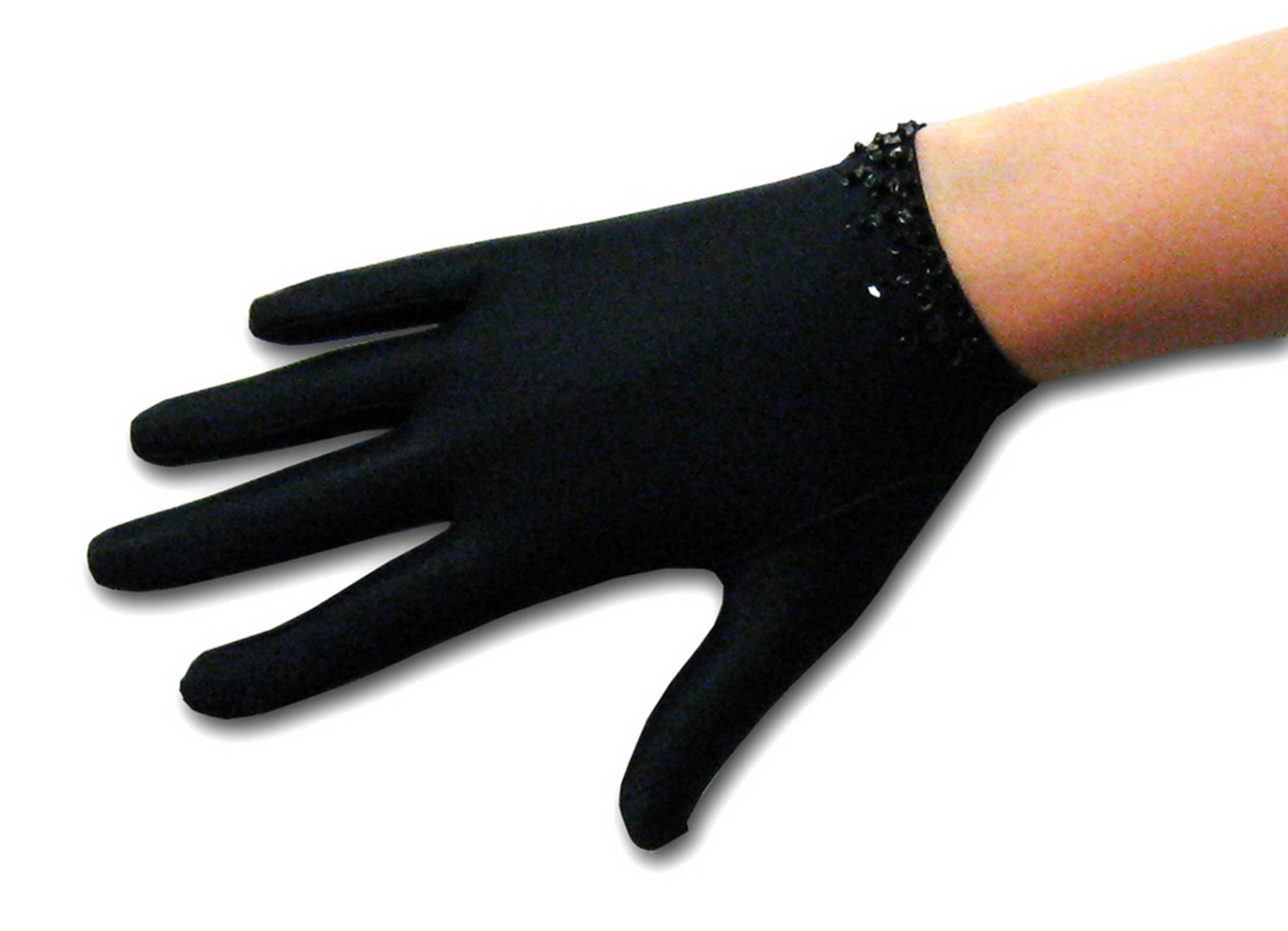 Matte Spandex Wrist Length Gloves with Sequins Trim