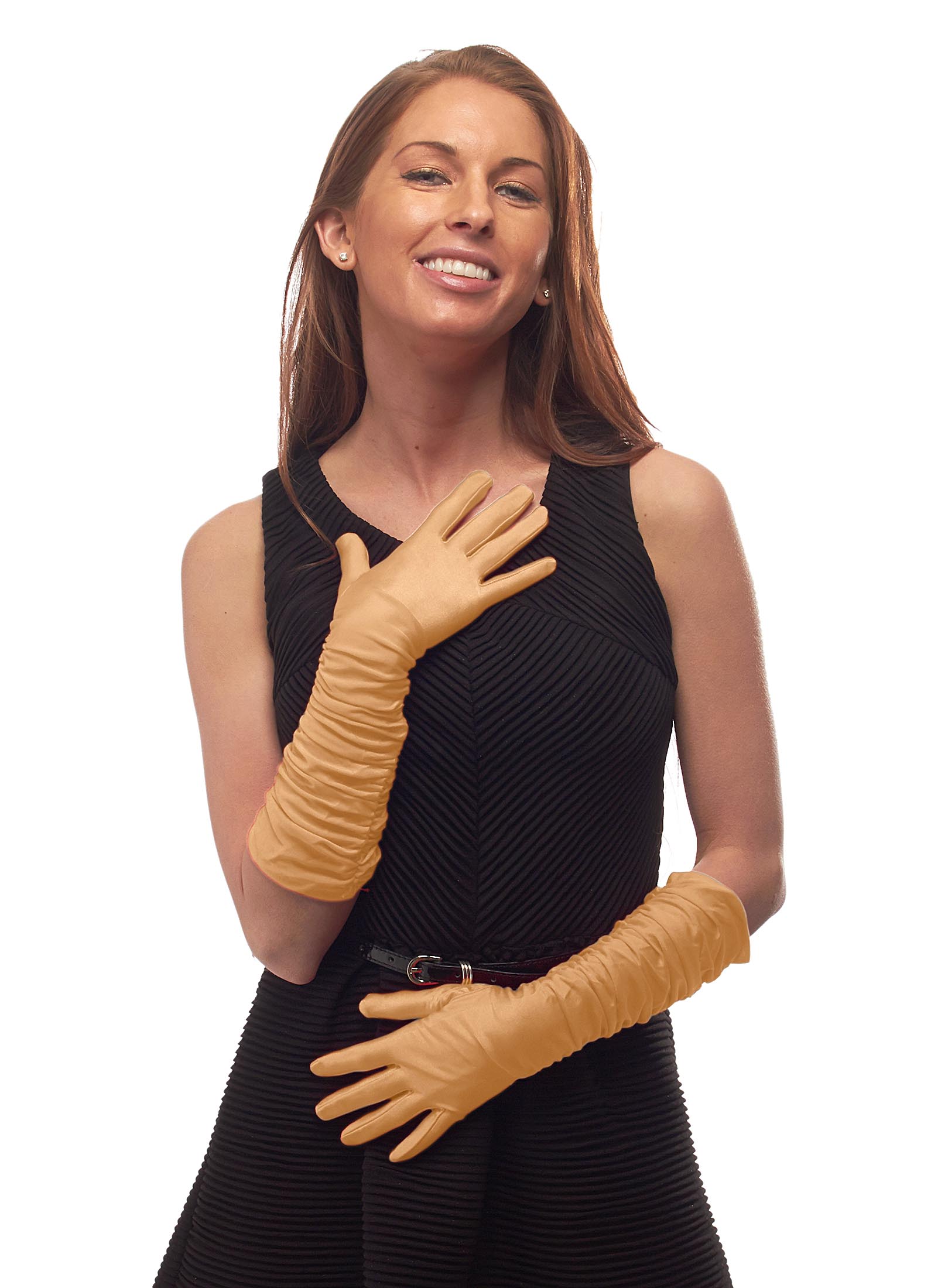 Wings of a Dove Matte Elbow Length Ruched Gloves