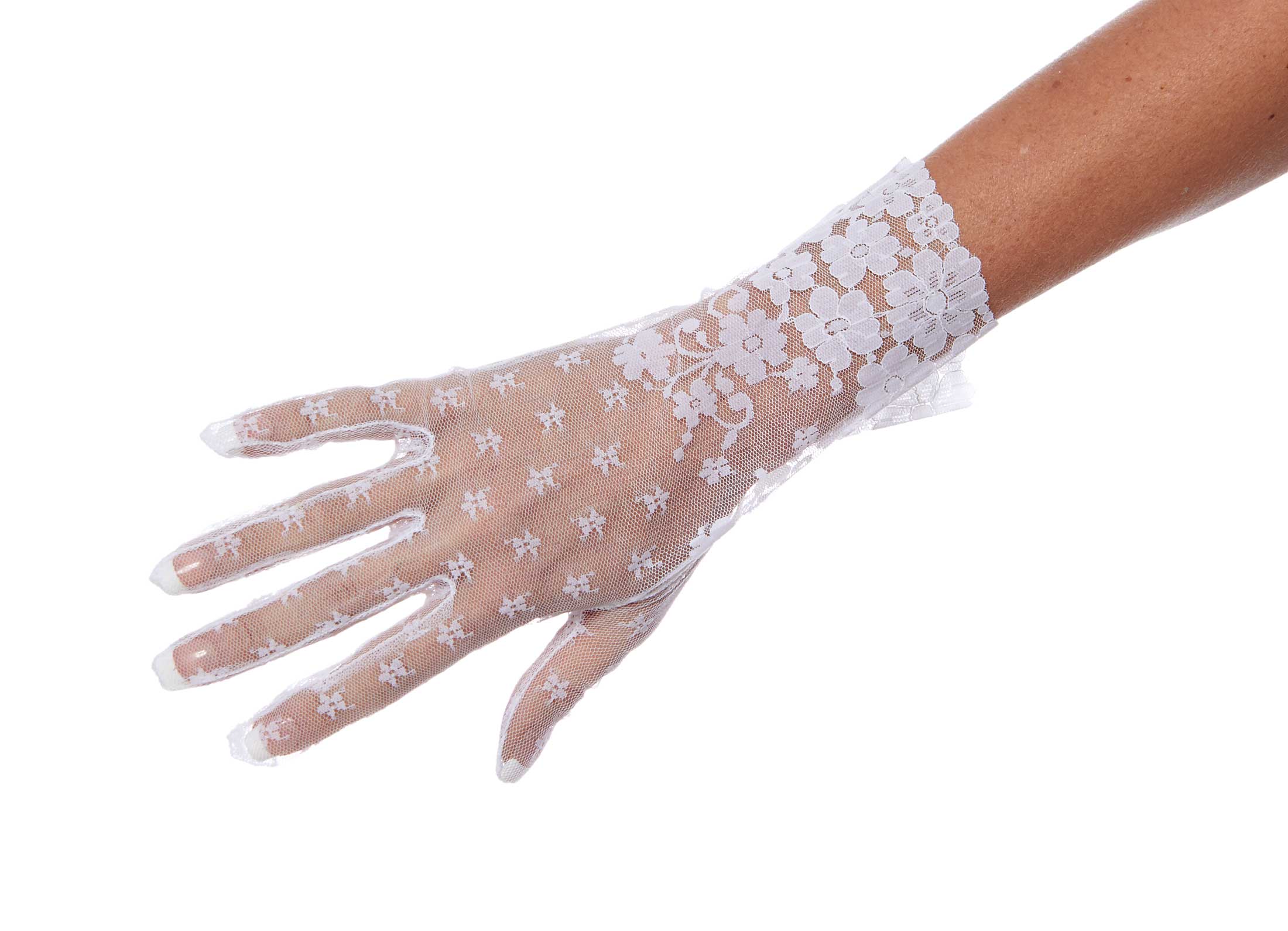 Perfection White Lace Gloves with Floral Cuff