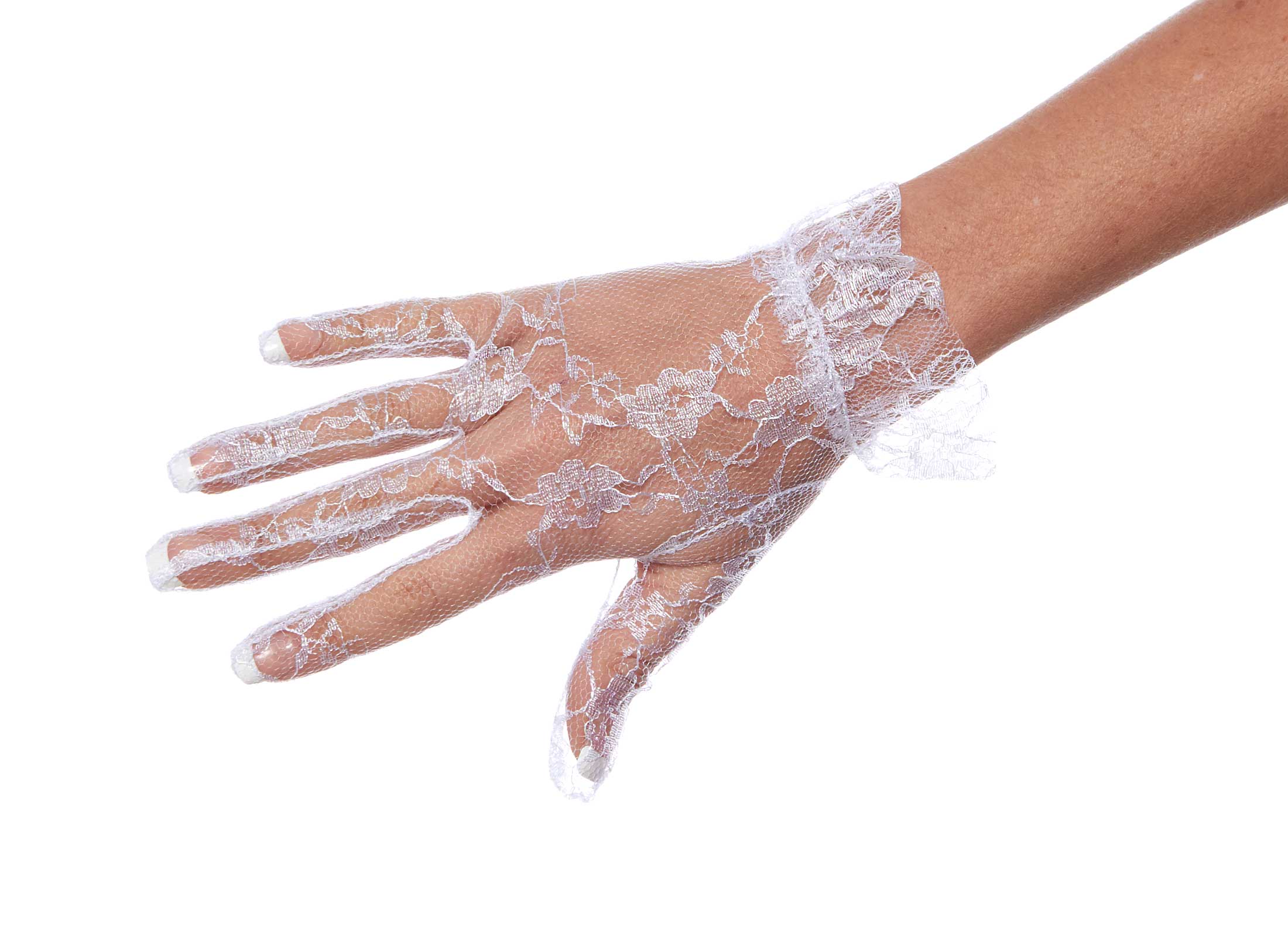 Lucy Dainty White Lace Gloves with Ruffle