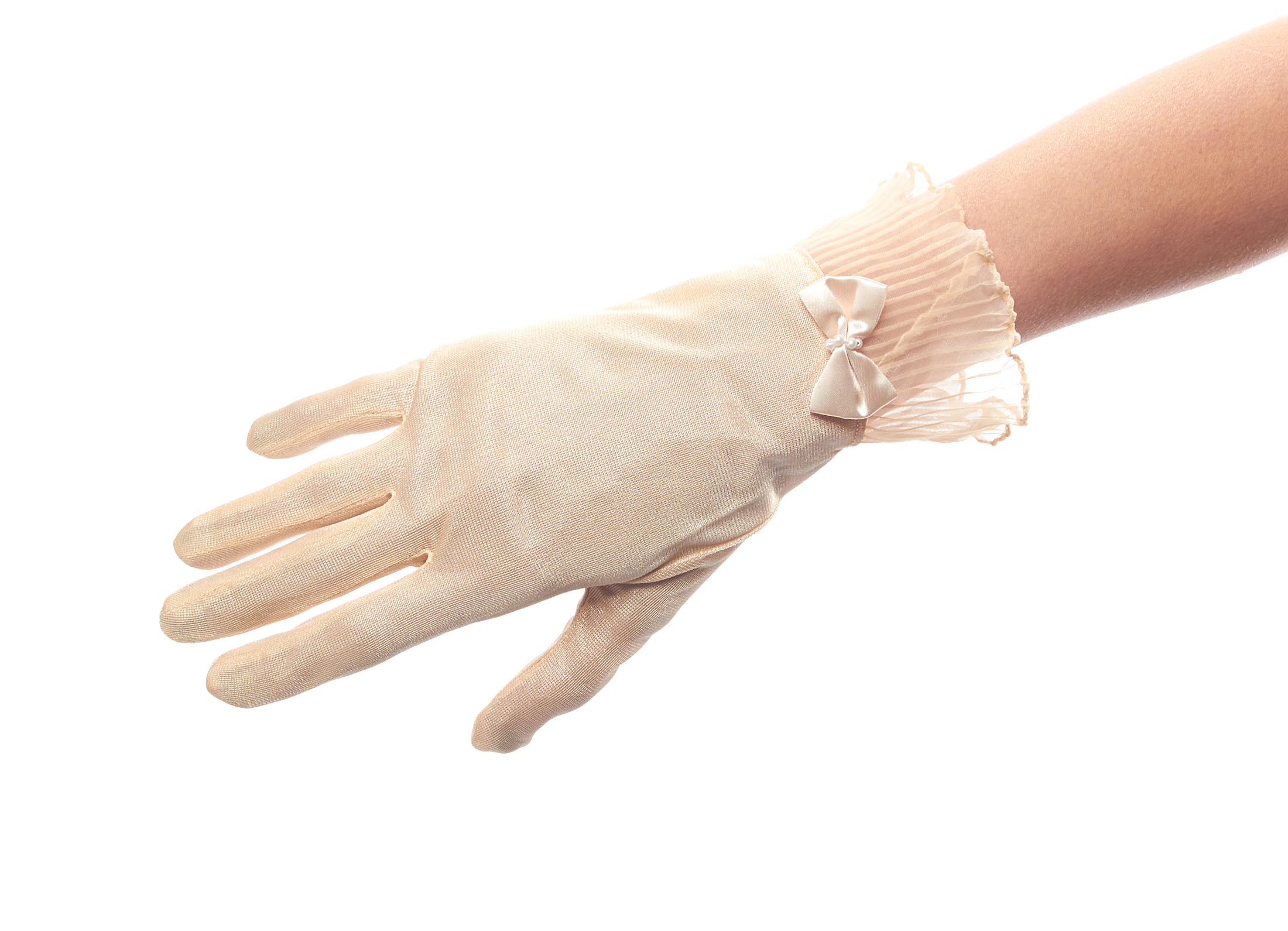 Sophisticate Satin Wrist Length Gloves with Ruffle and Bow