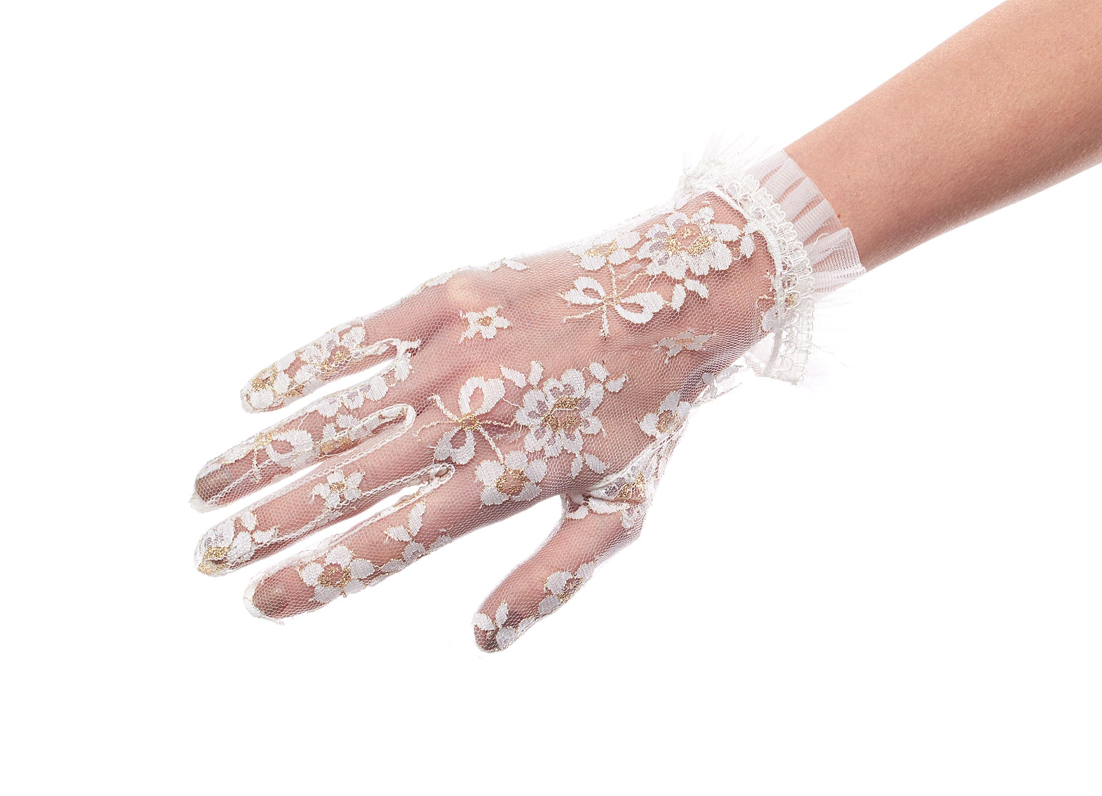 Gilded Goddess Lace Wrist Length Gloves with Ruffle