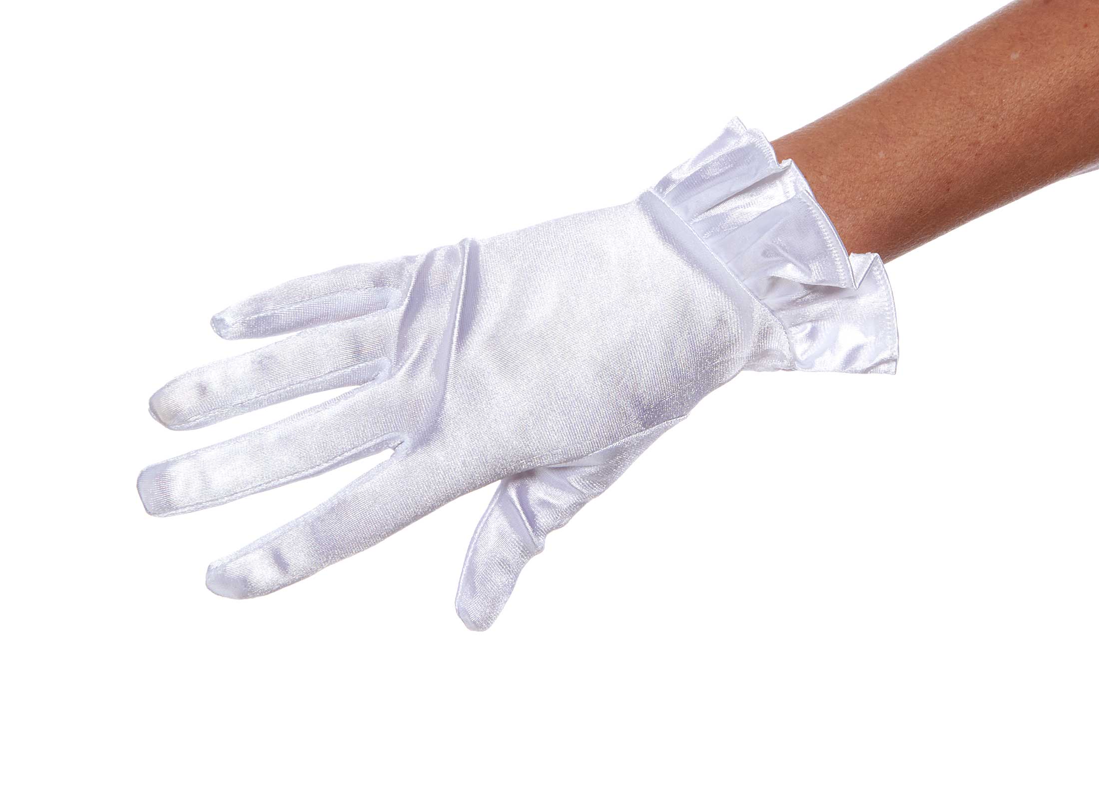 Lillian Wrist Length Satin Gloves with Satin Ruffle