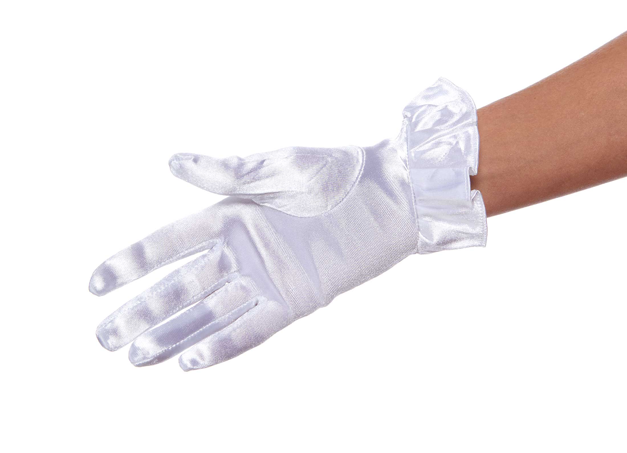 Lillian Wrist Length Satin Gloves with Satin Ruffle