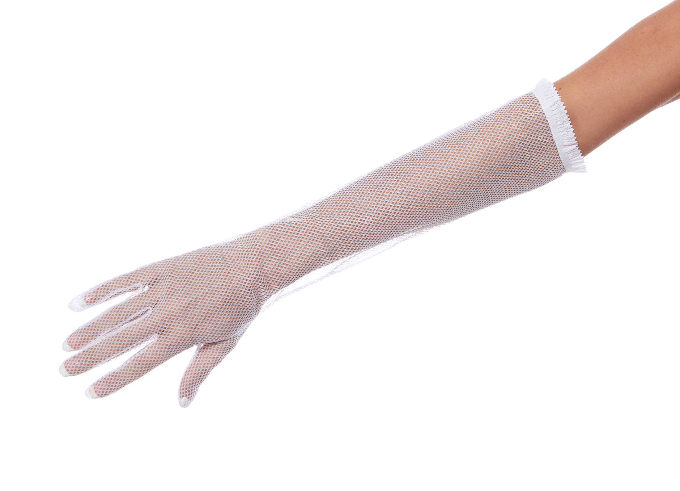 Heaven Sent White Mesh Elbow Length Gloves