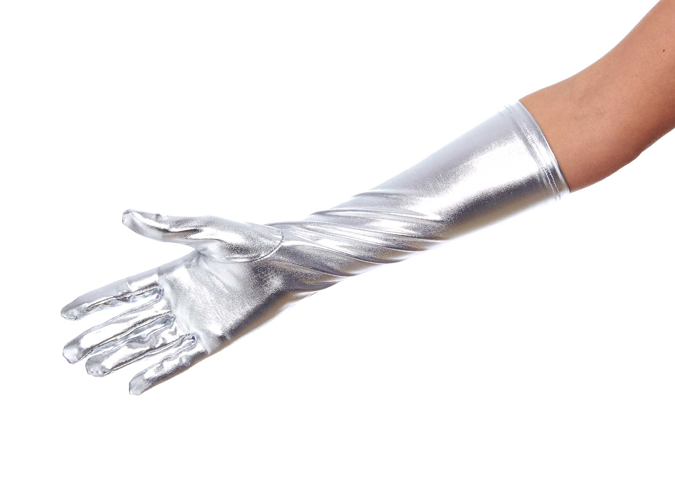 Shimmering Metallic Gloves in Gold or Silver 15" Long