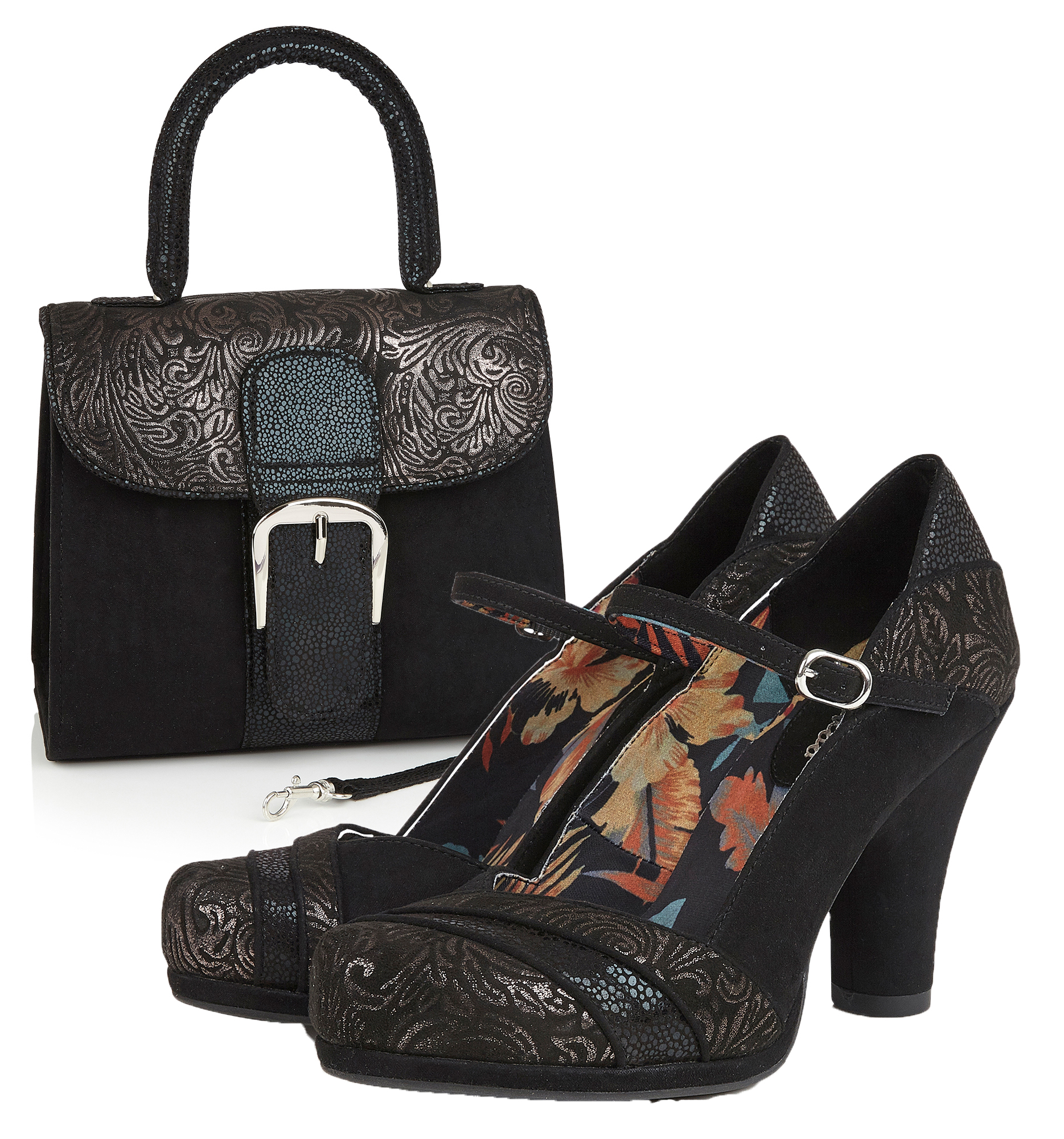 Ruby Shoo Riva NERO Fabric Top Handle Bag (matches Sherrie Heels ...