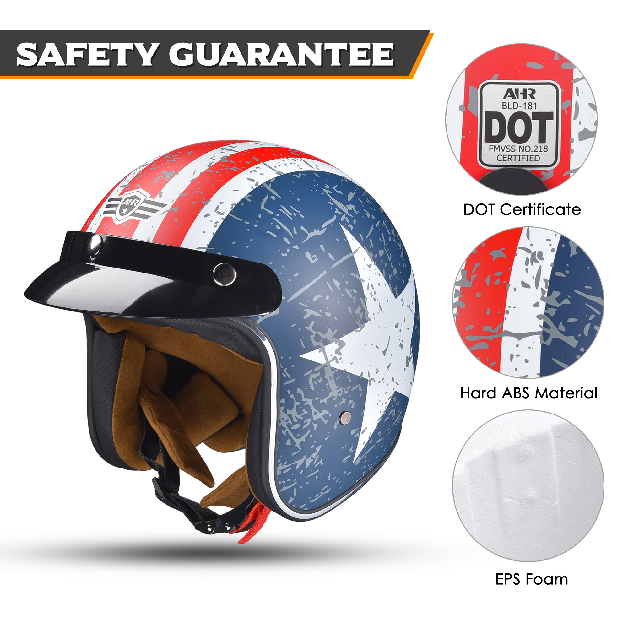 AHR RUN O5 Open Face Motorcycle Helmet DOT Approved Retro Pilot Helmet ...