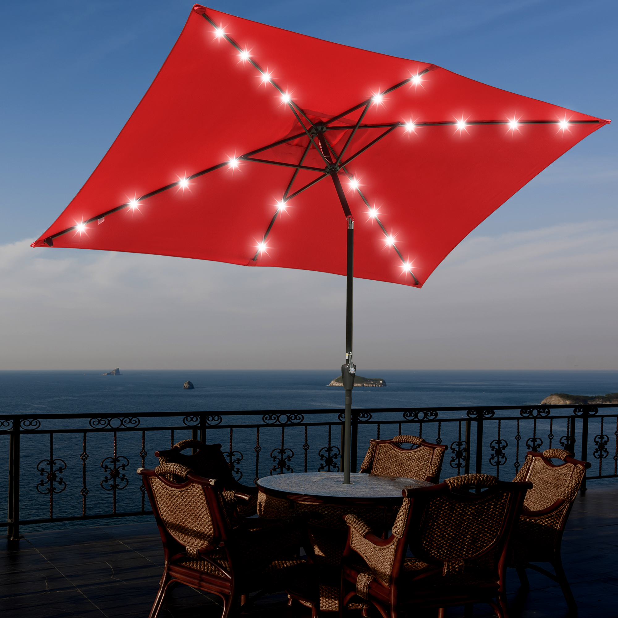 9ft 10ft Outdoor Patio Solar Umbrella LED Light Sunshade Tilt Crank ...
