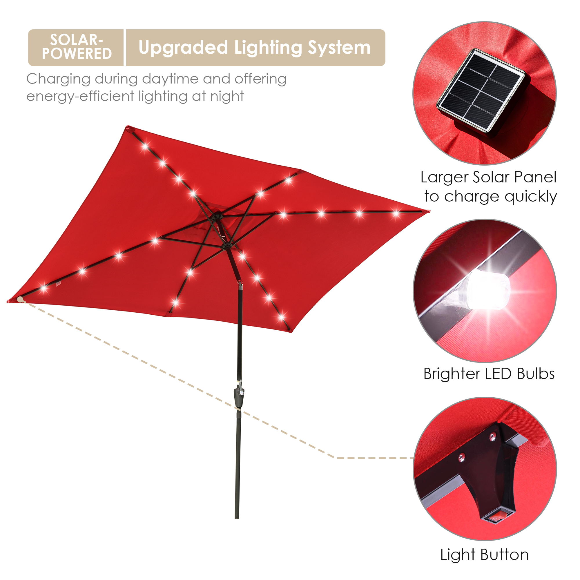 9ft 10ft Outdoor Patio Solar Umbrella LED Light Sunshade Tilt Crank ...