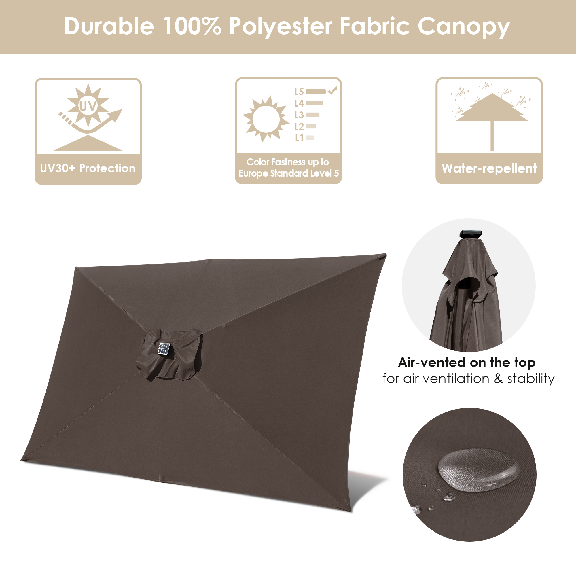10'x6.5' Patio Outdoor Umbrella Solar LED Crank Tilt Aluminum Sun Shade ...