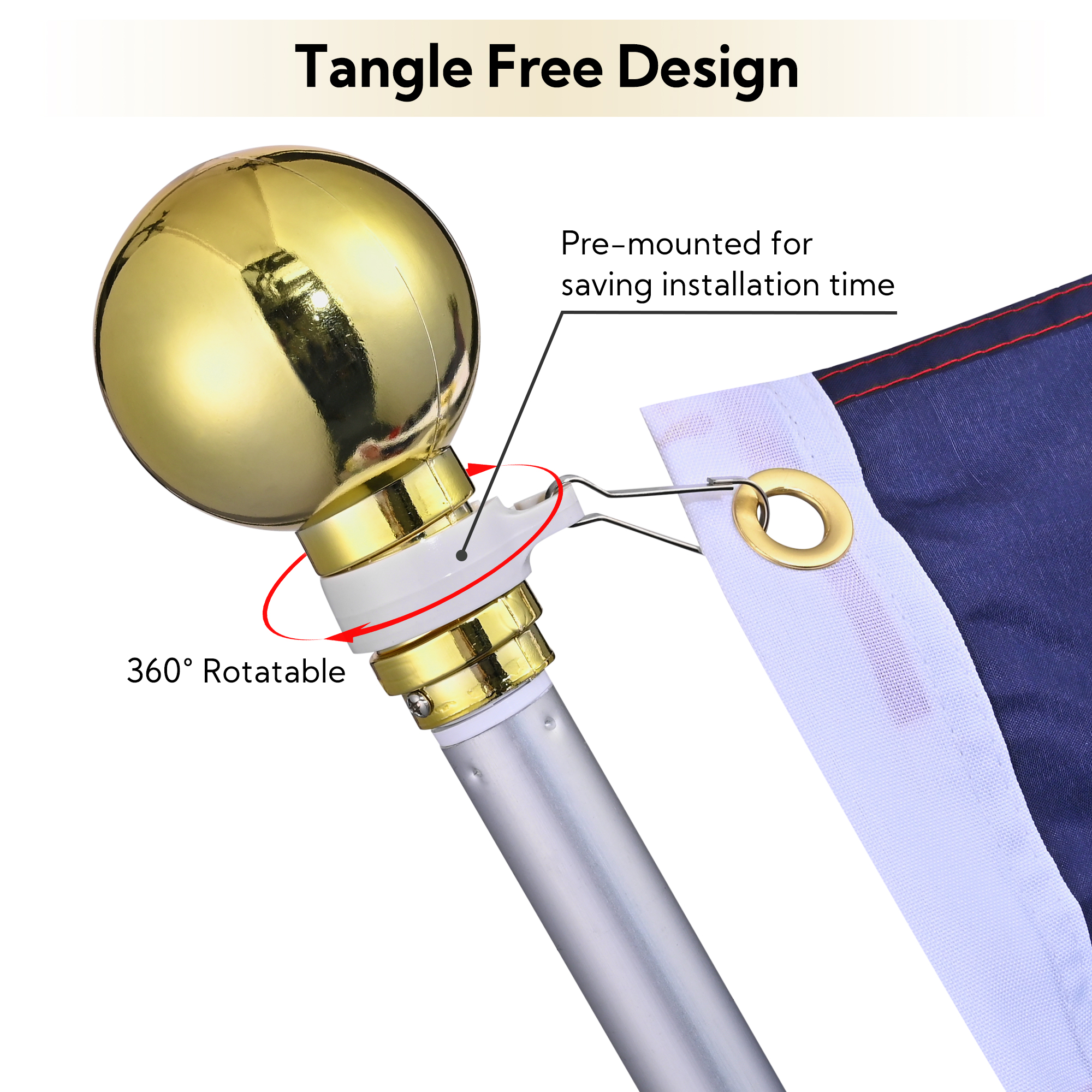 2 Pack 6/8 Ft Telescoping Flag Pole Kit Gold Ball/Eagle Topper Base US ...