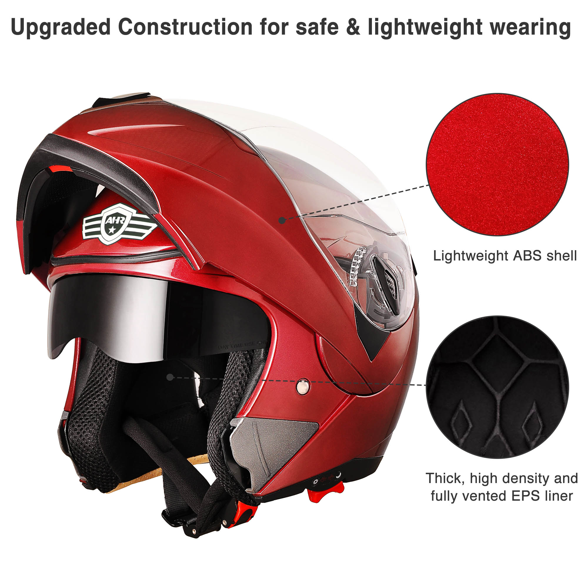 AHR Modular Full Face Motorcycle Helmet Flip up Dual Visor Motocross ...
