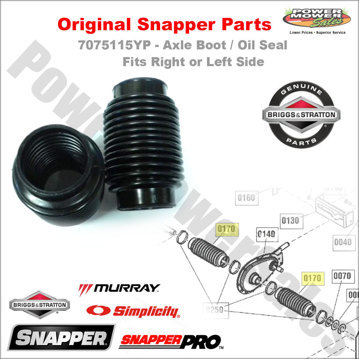 Genuine Snapper 7075115YP 2 Pack - Axle Boot / Oil Seal - For Rear ...