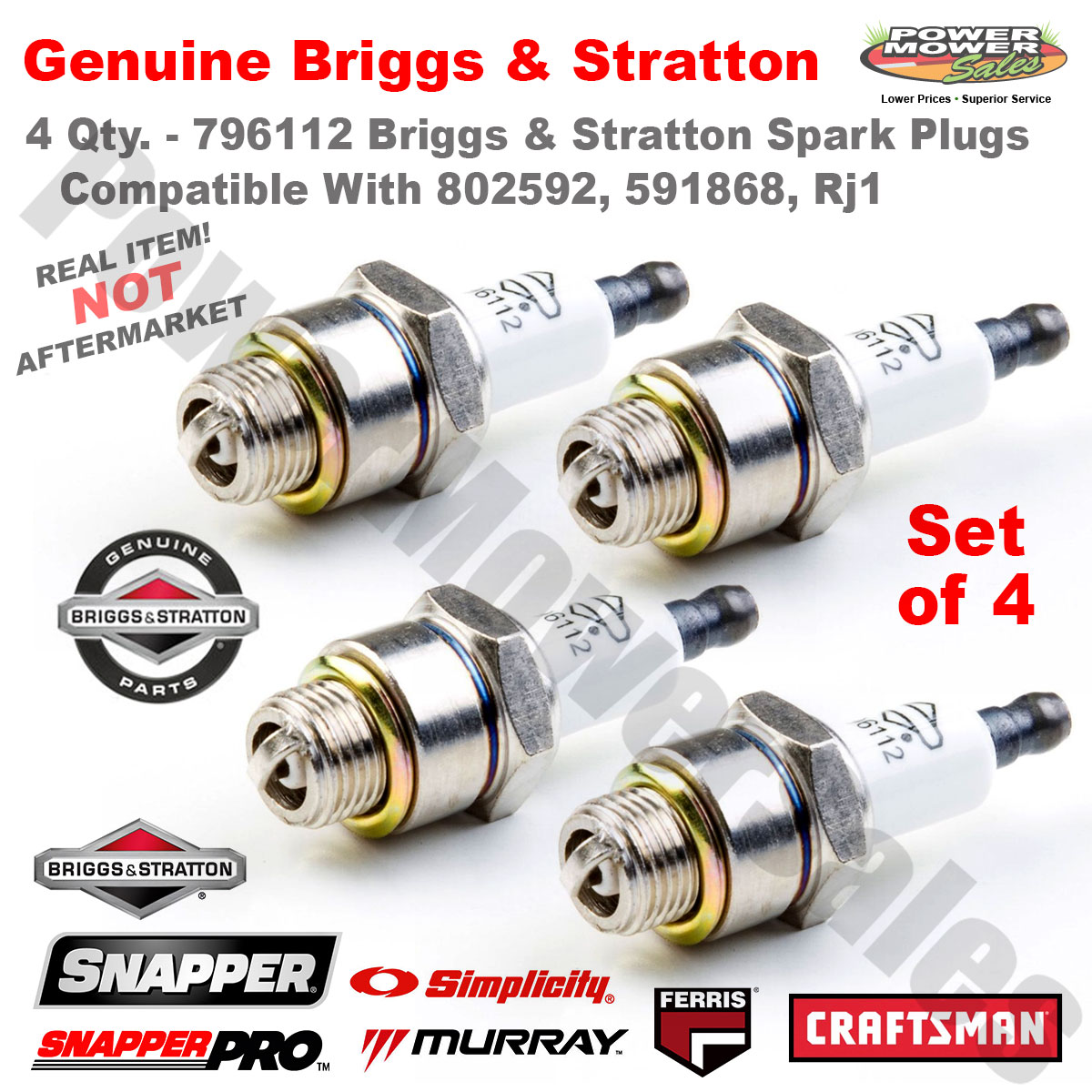 Spark Plug (4 Pack) / Briggs & Stratton 796112 / Repl J19LM RJ19LM ...
