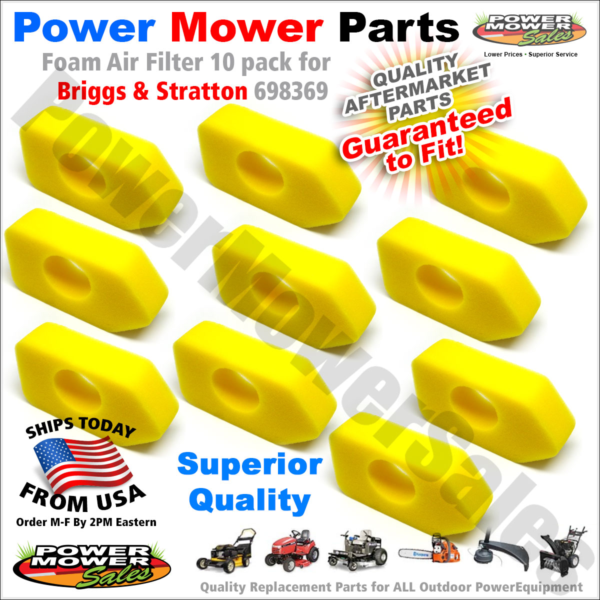 698369 5088K 490-200-0011 Foam Air Filter (10 Pack) for Briggs ...