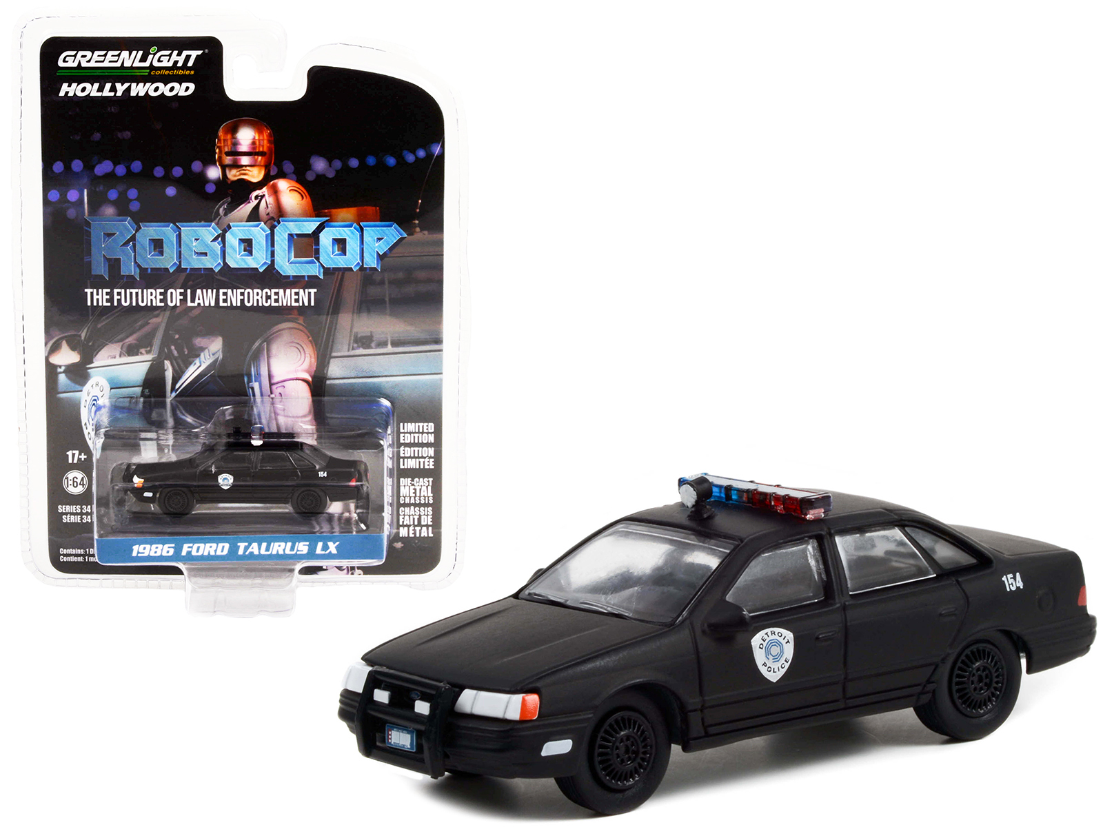 GreenLight 1986 Ford Taurus LX Matt Black "Detroit Police" "RoboCop ...