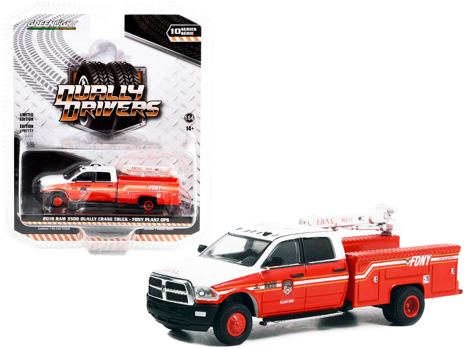 GreenLight 2018 Ram 3500 Dually Crane Truck Red & White w/Stripes "FDNY ...