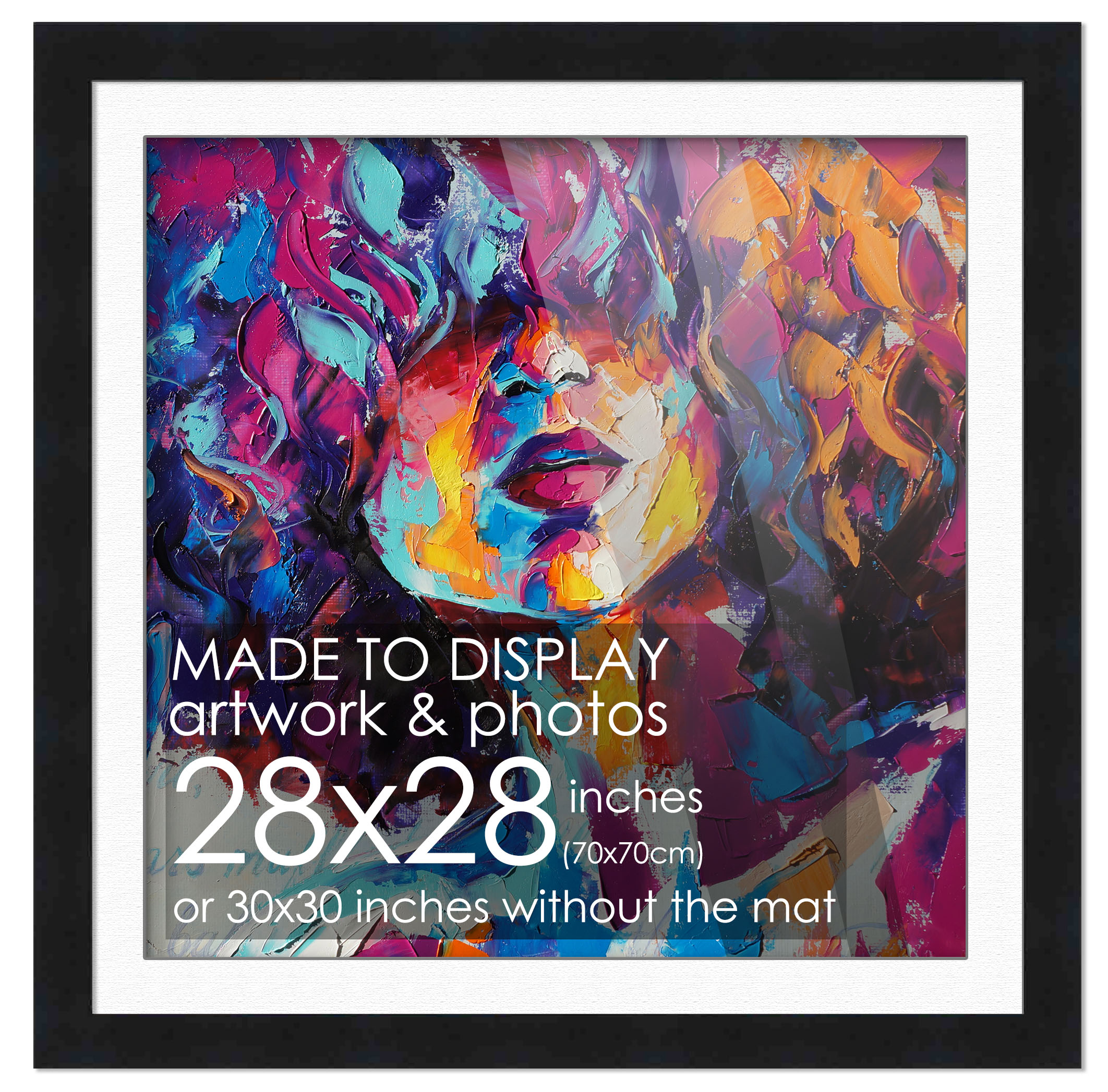 28x28 Frame Black With White Picture Mat For 28x28 Print - Or 30x30 Art ...