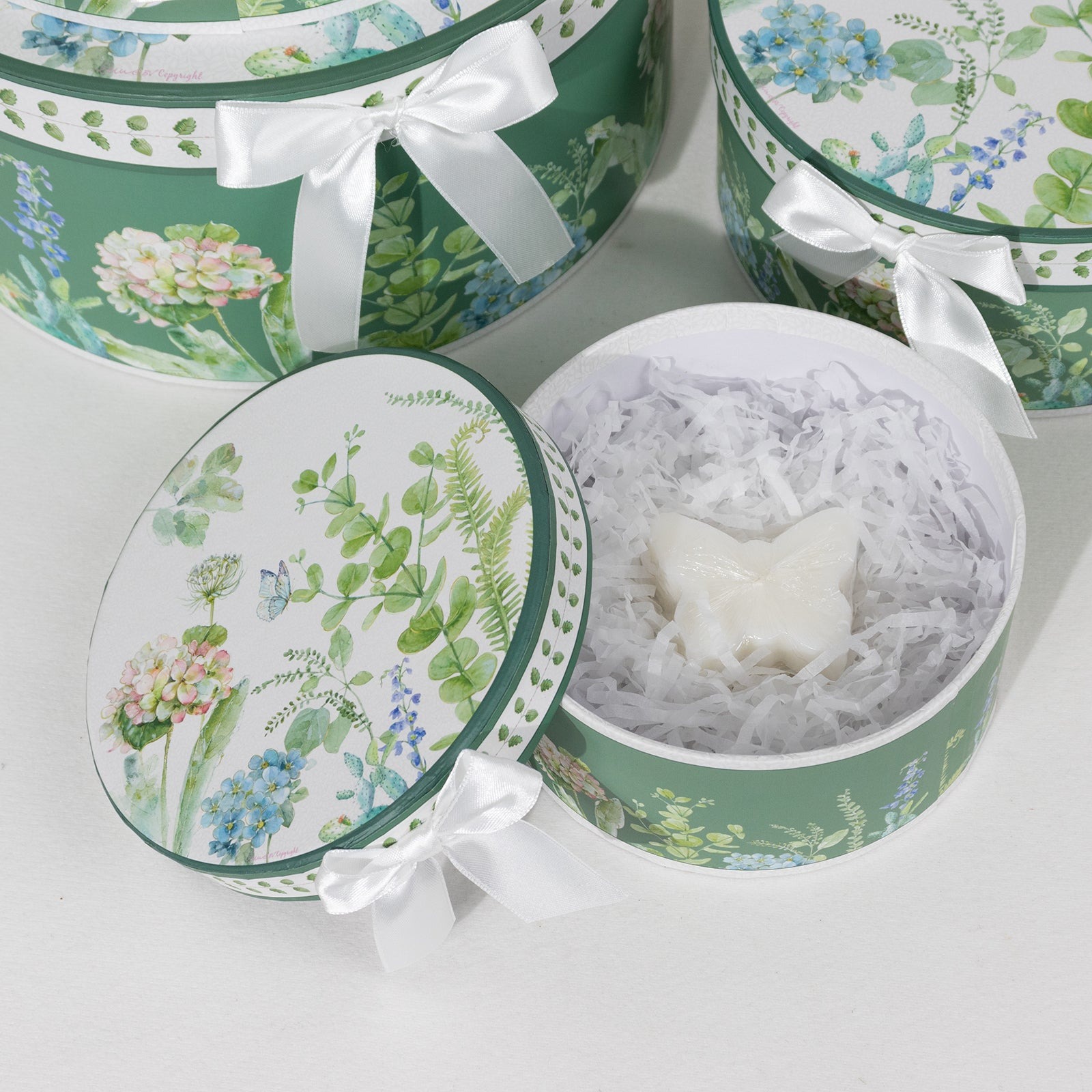 4 Round Floral Nesting Cardstock Gift Boxes with Lids Decorations ...
