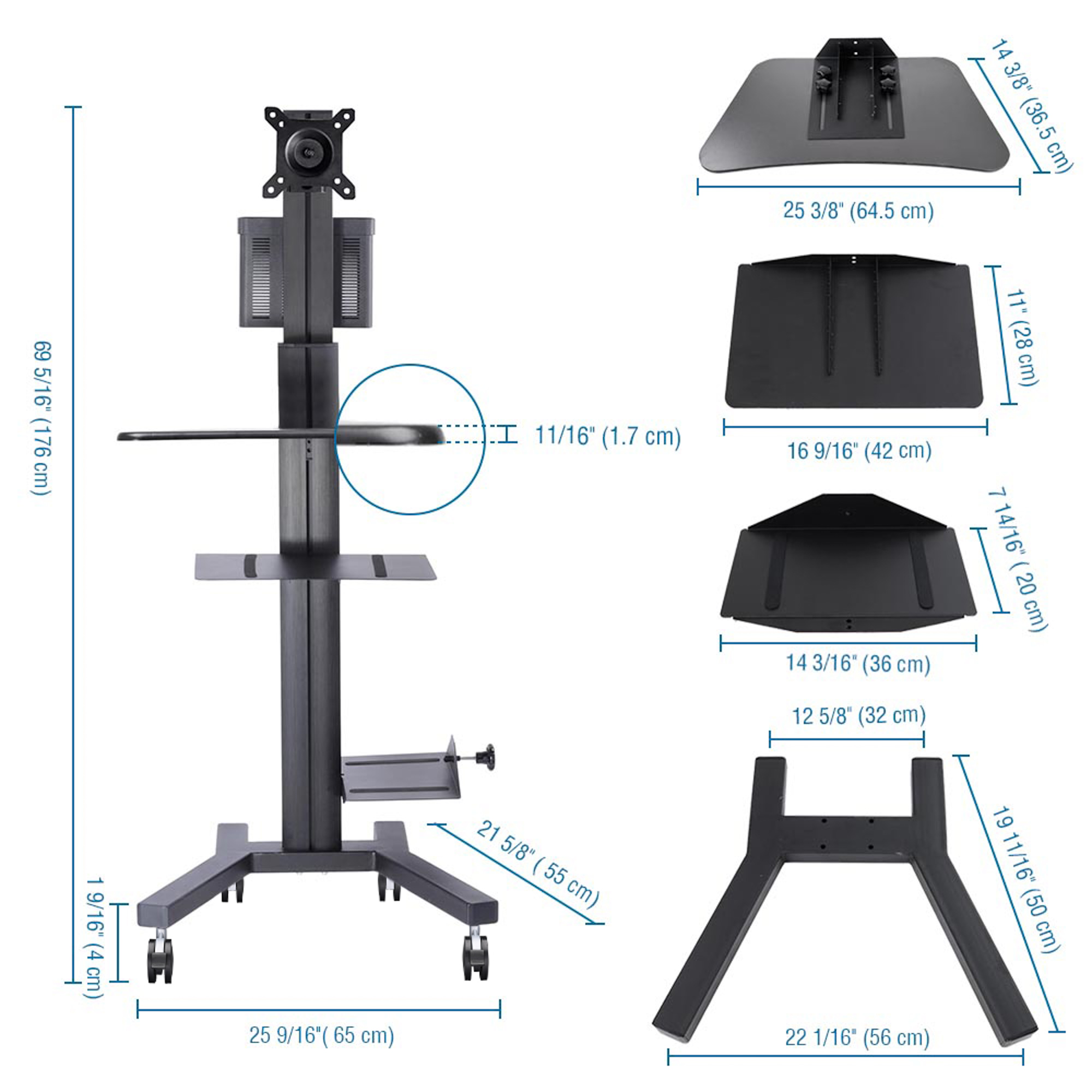 Mobile Desktop PC Cart Computer Monitor Stand Workstation Home Office ...