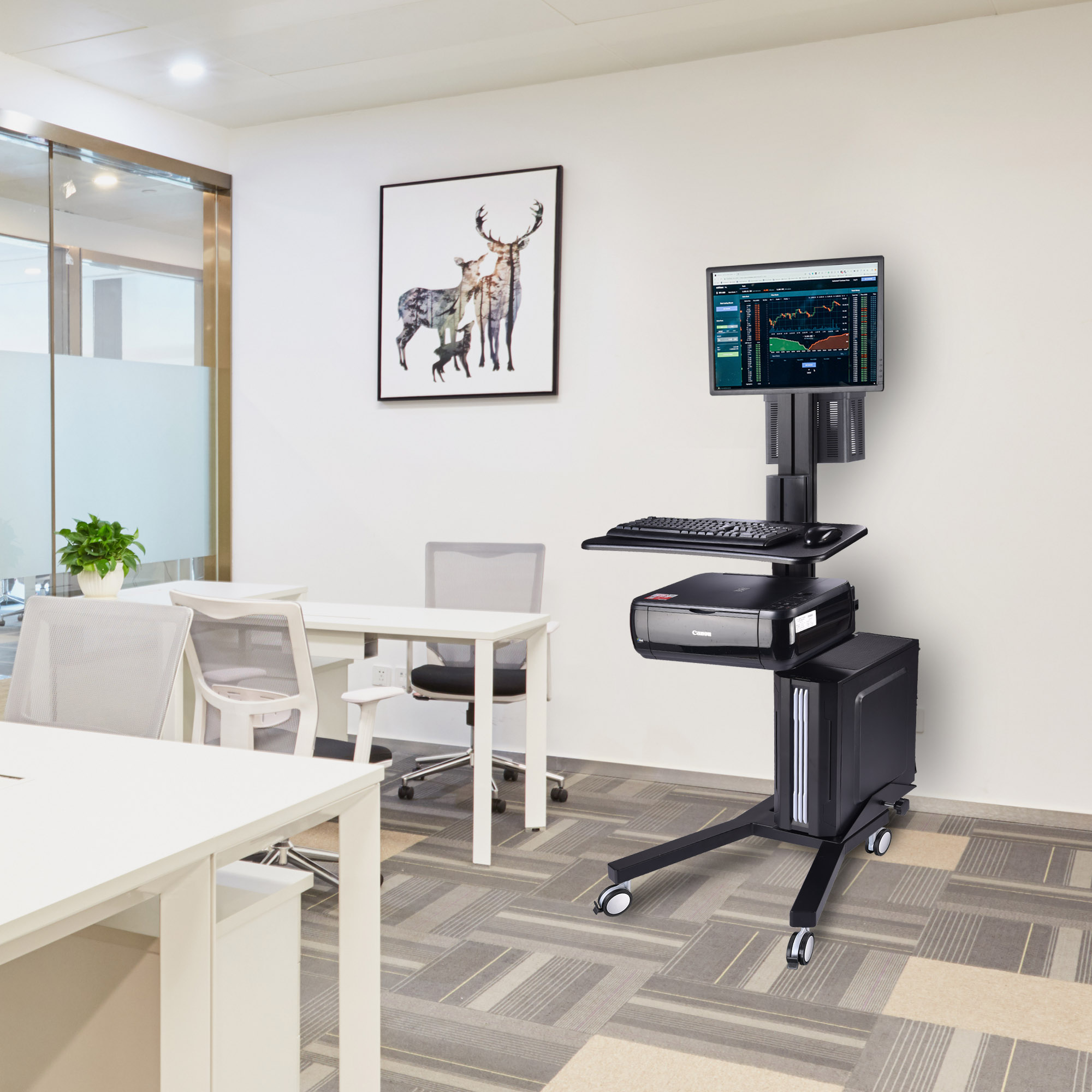 Desktop PC Mobile Cart Wheel Computer Monitor Stand Workstation Office ...