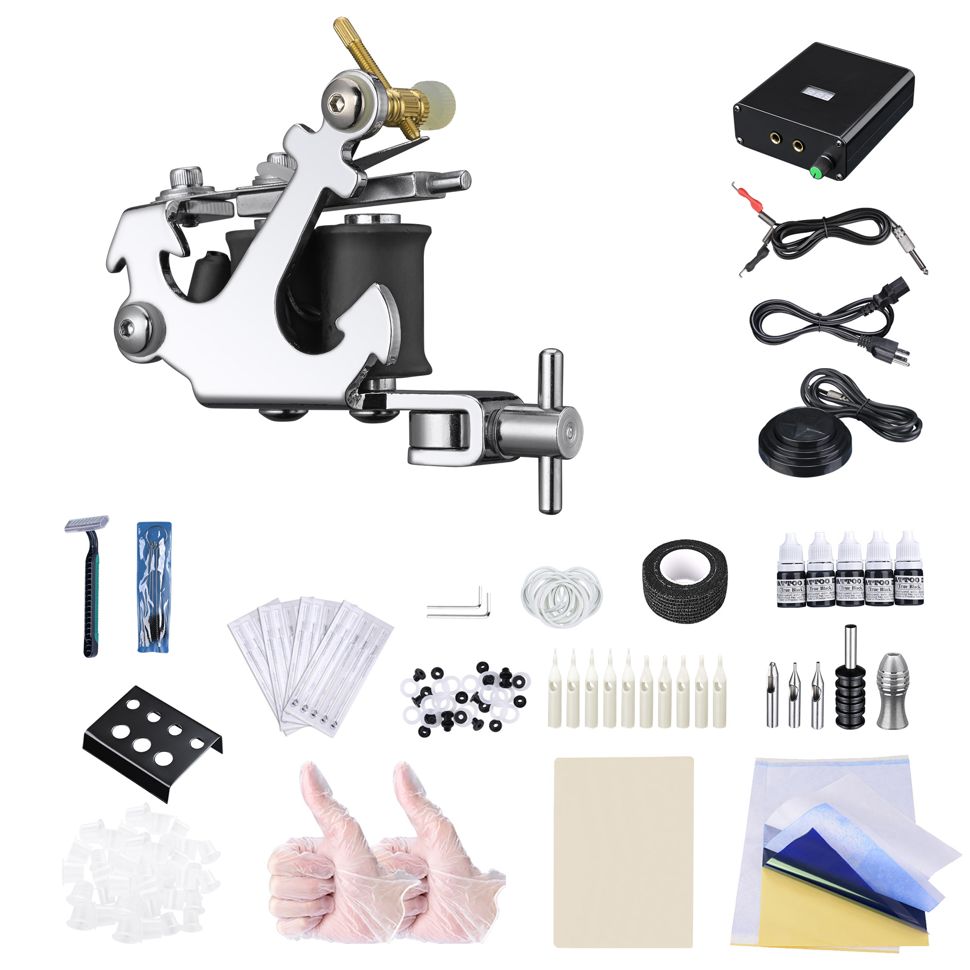 Complete Tattoo Kit 2 4 8 Tattoo Machine Guns 40 54 Ink Power Supply ...