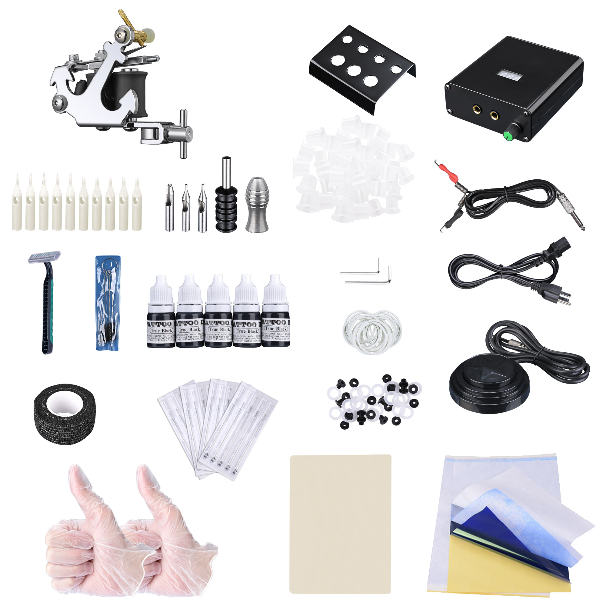 Complete Tattoo Kit 2 4 8 Tattoo Machine Guns 40 54 Ink Power Supply ...
