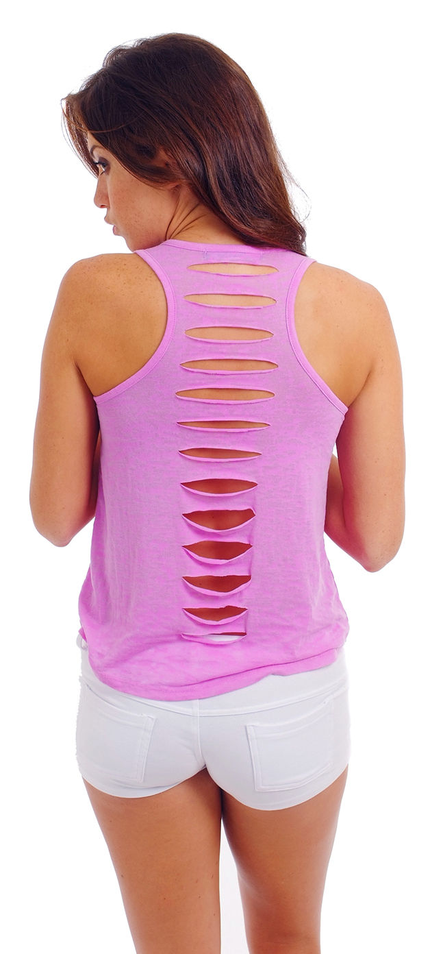 WOMENS / JUNIORS SEXY SLIT BURNOUT RACER BACK TANK TOP NEON COLOR CUT ...