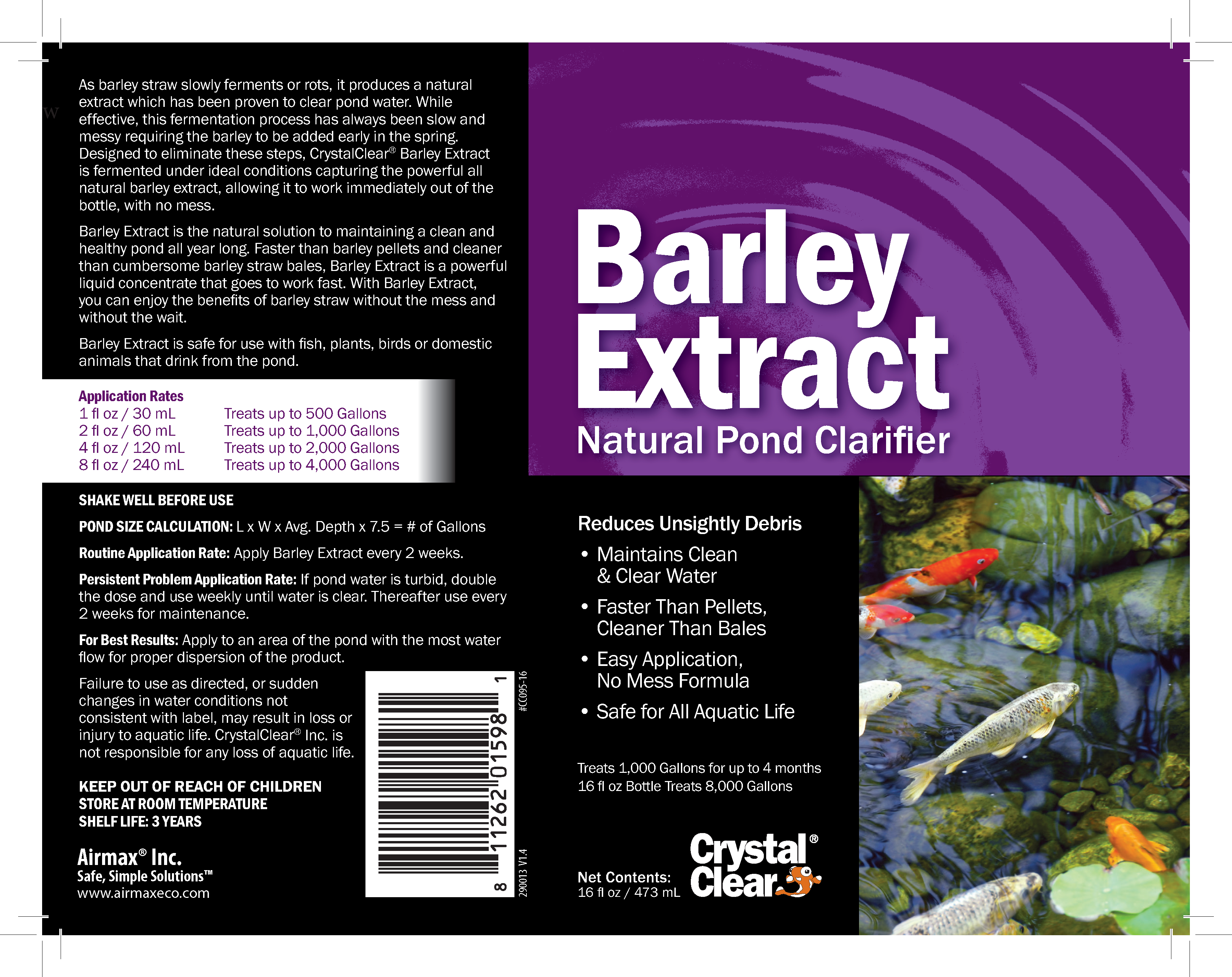 CrystalClear Barley Extract Liquid 16oz pond filtration equipment for ...