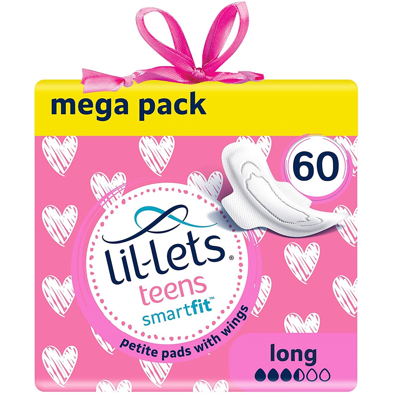 Lil-Lets Teens Long Pads with Wings, Fragrance Free Mega Pack, 12 ...