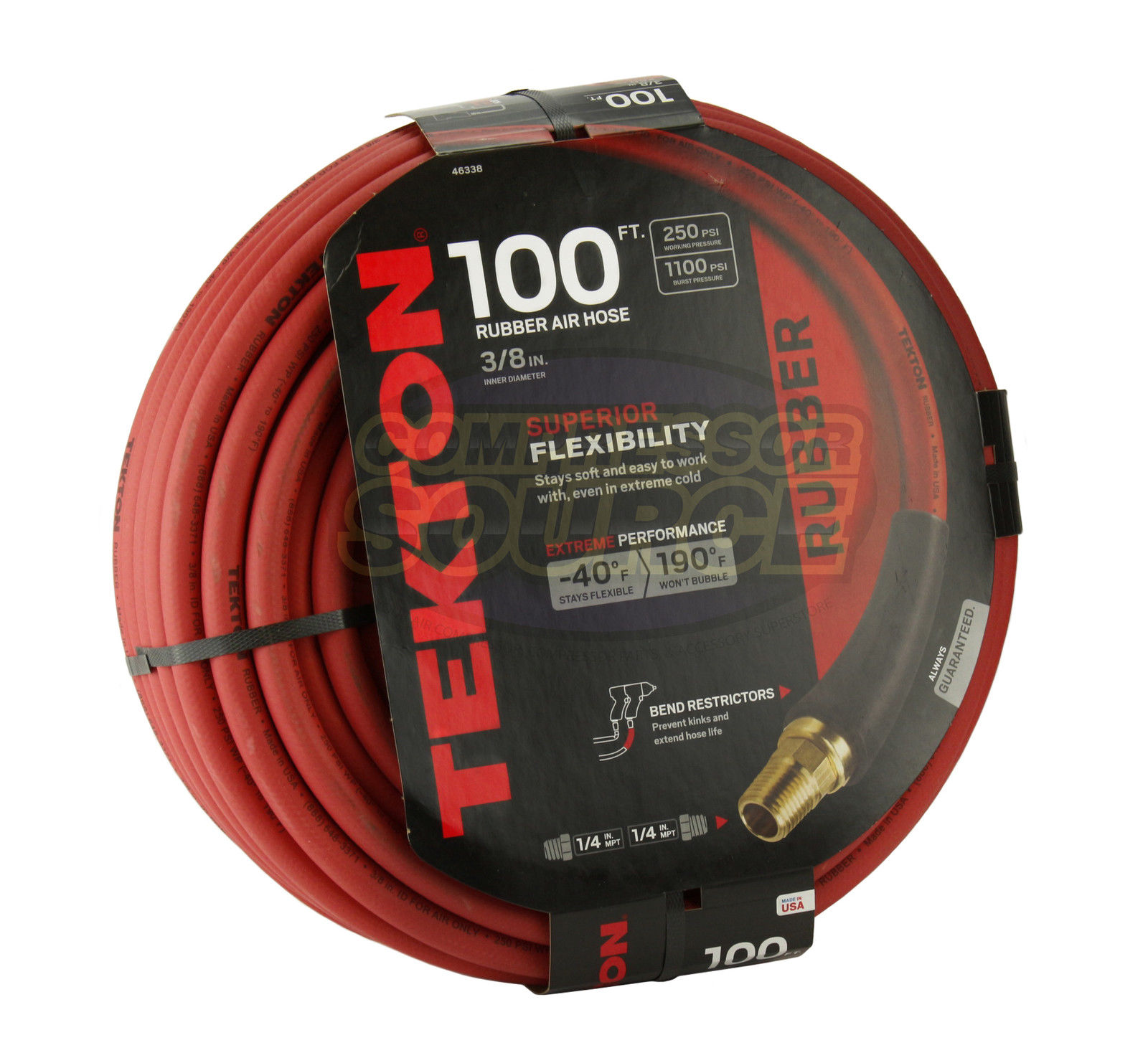 Tekton 3 8 X 100 Rubber Air Hose 250 PSI Flexible Quality Brass Ends