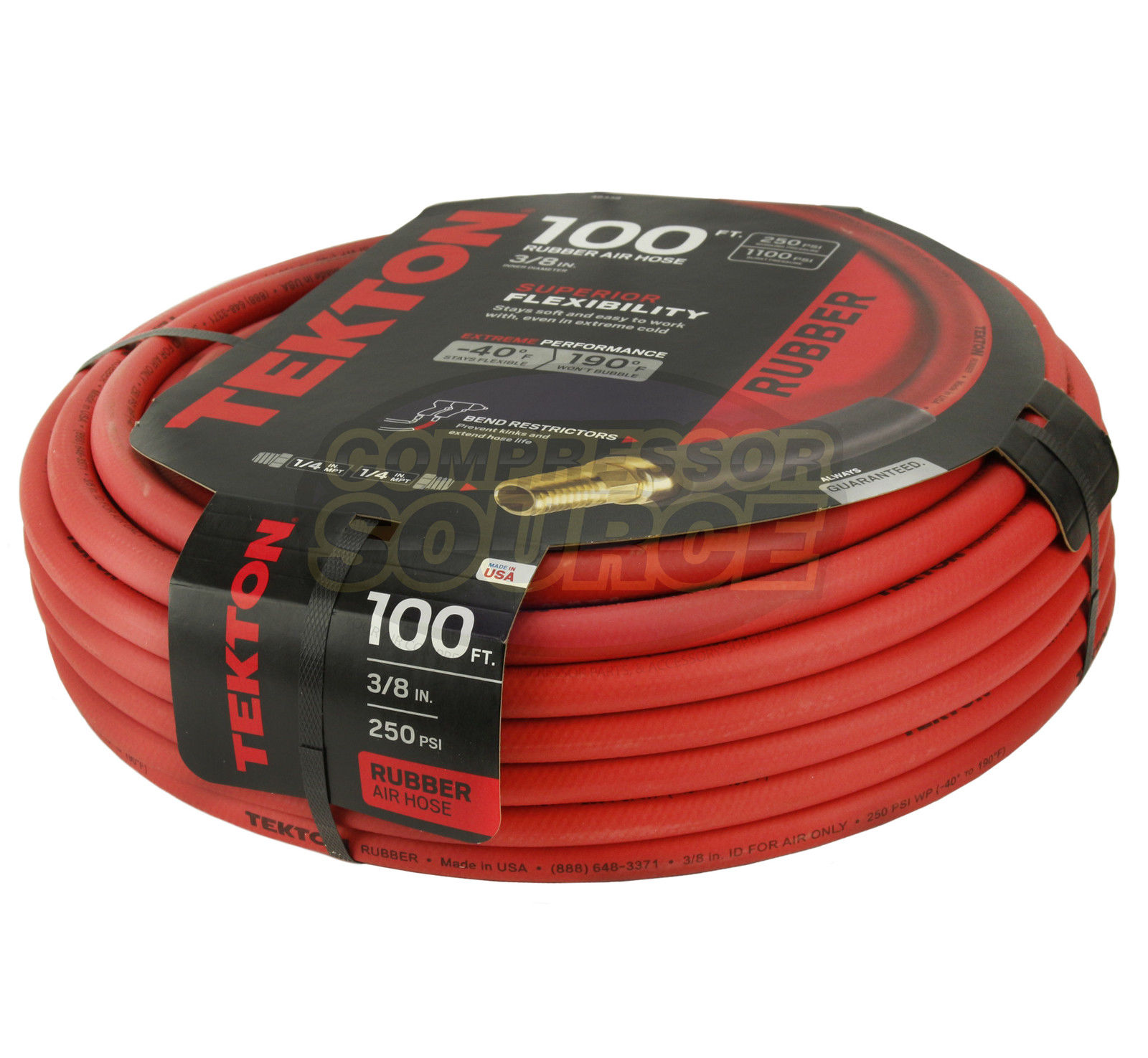 Tekton 3 8 X 100 Rubber Air Hose 250 PSI Flexible Quality Brass Ends Tekton 3 8 X 100 Rubber Air Hose 250 PSI Flexible Quality Brass Ends