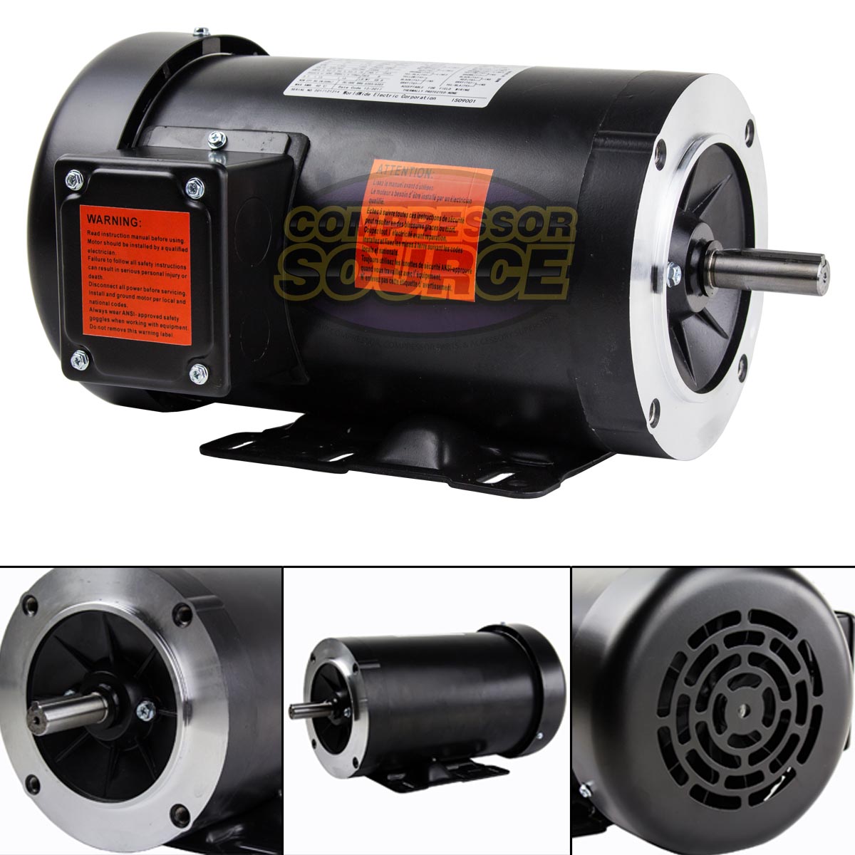 2 HP Electric Motor 3 Phase 56C Frame 1800 RPM TEFC 208 230 / 460 Volt ...