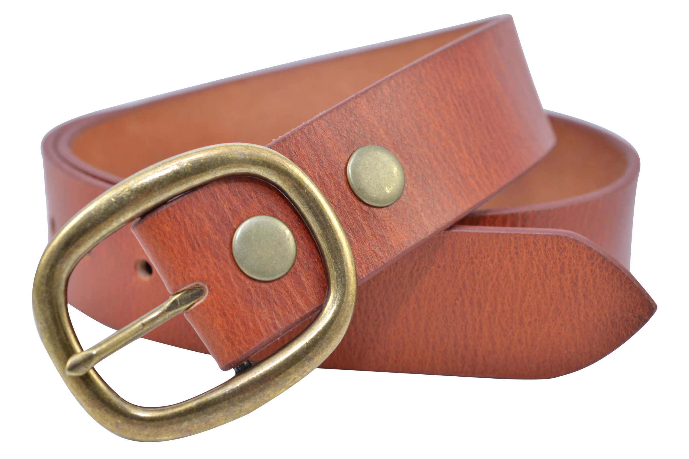 Full Grain Solid 1 Piece Leather Belt W Brass Center Bar Buckle Tan