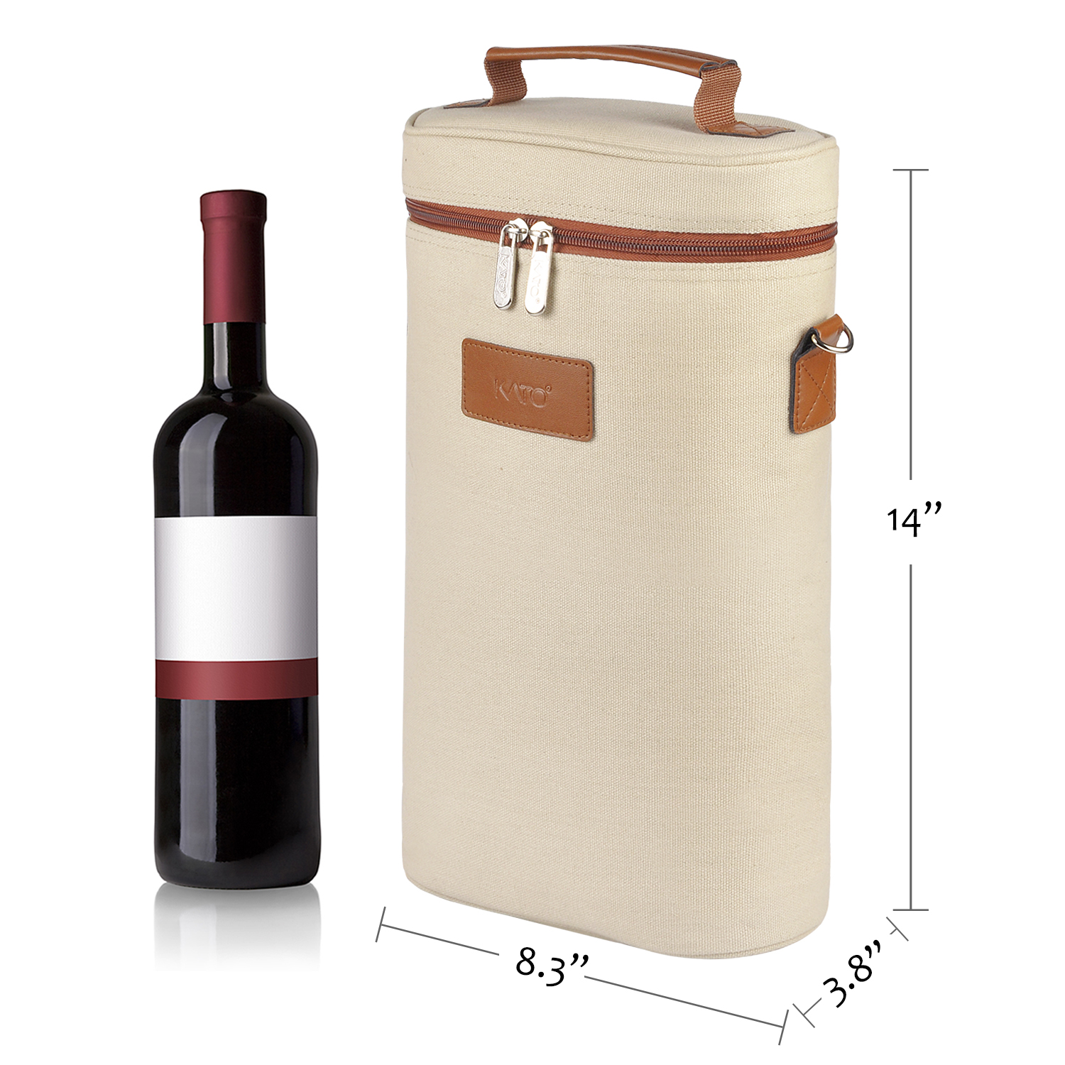 KATO Insulated Wine Tote Carrier - 2 Bottle Travel Padded Cooler Bag ...