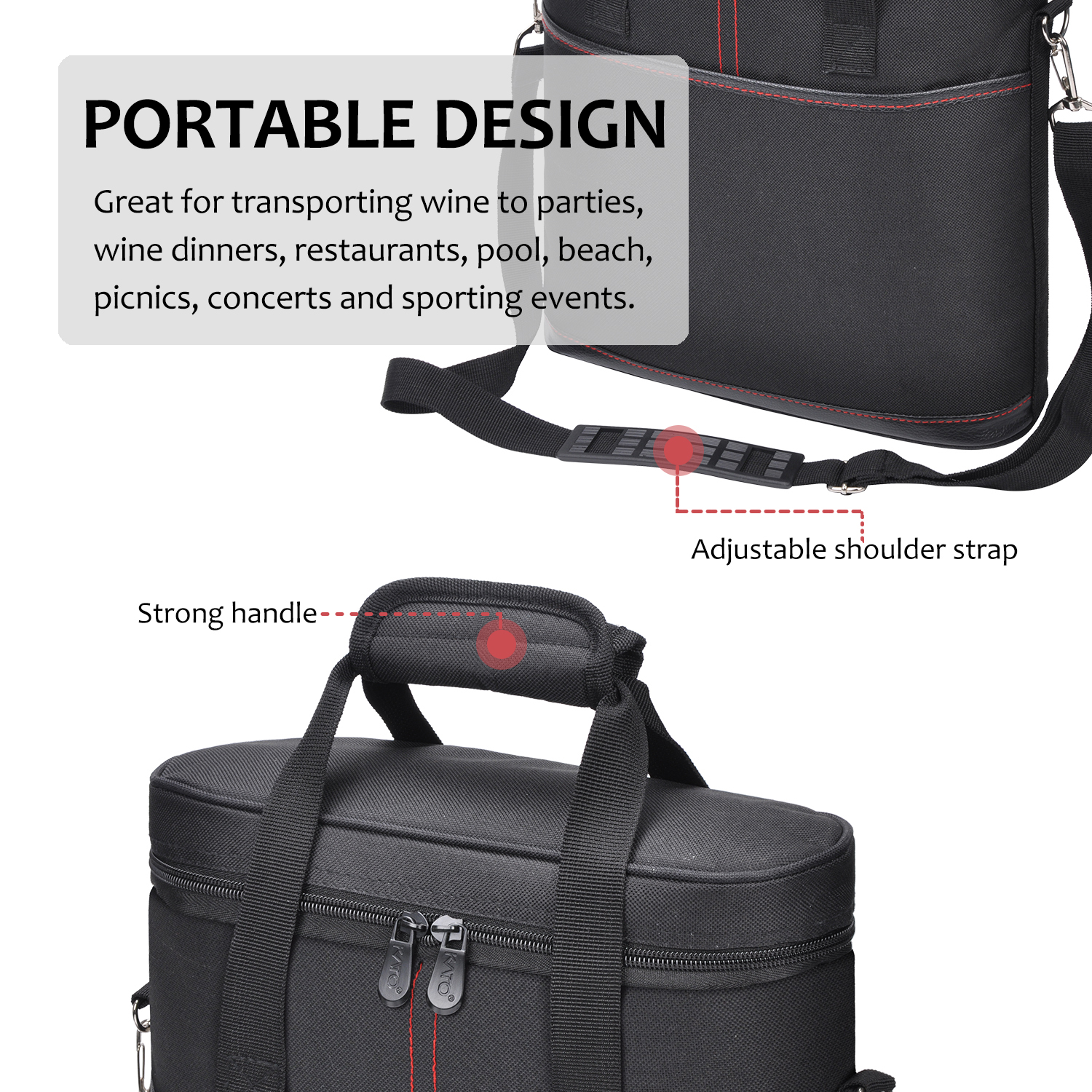 Wine Carrier Tote Bag Insulated 3 Bottle Cooler Carrying Case for ...