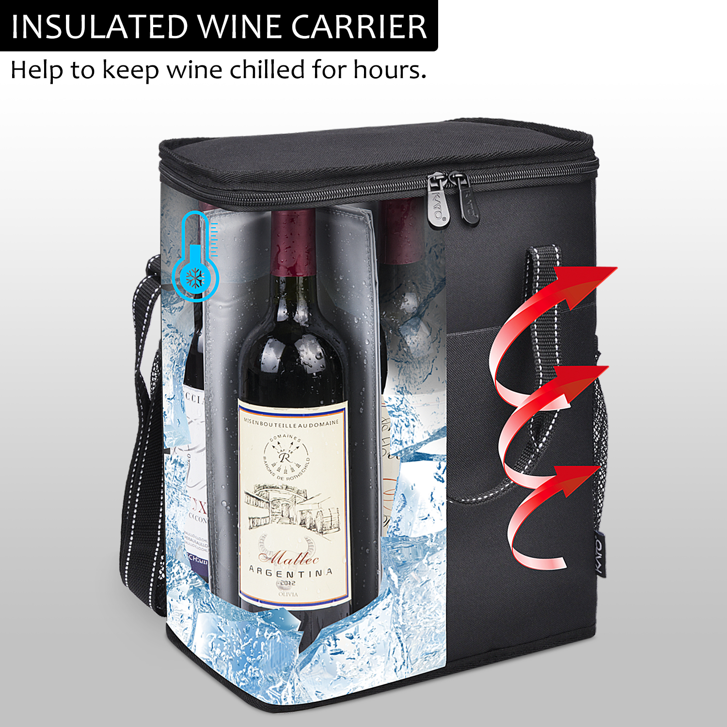 KATO 6 Bottle Wine Carrier Insulated Carrying Case Cooler Tote Bag ...