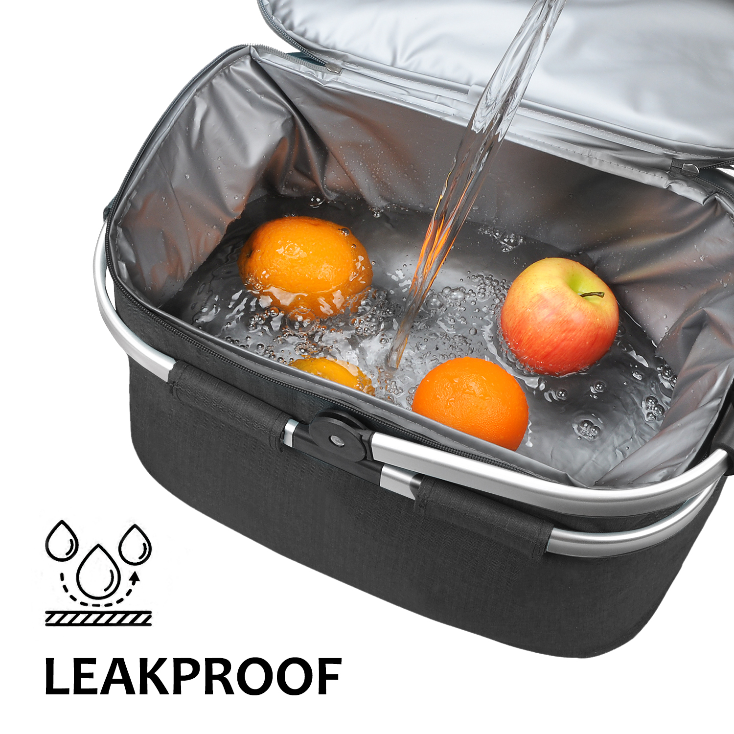 34L Large Insulated Picnic Basket Leakproof Collapsible Cooler Basket ...