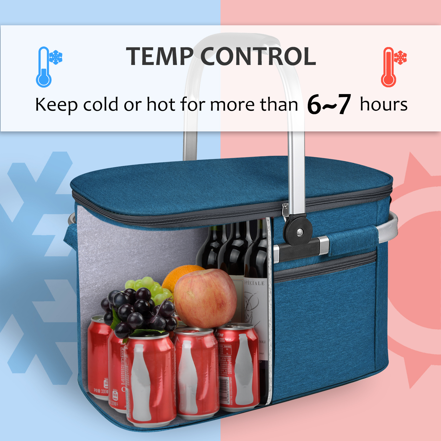 34L Large Insulated Picnic Basket Leakproof Collapsible Cooler Basket ...