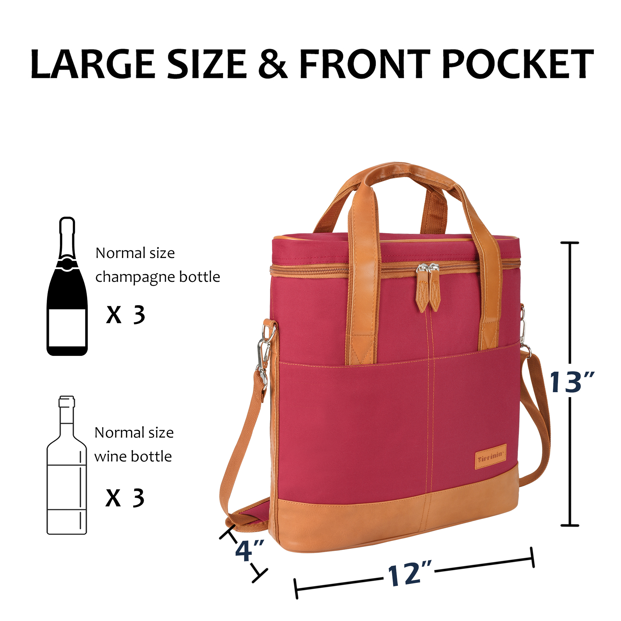 Tirrinia Insulated Wine Carrier - 3 Bottle Travel Padded Wine Carry ...
