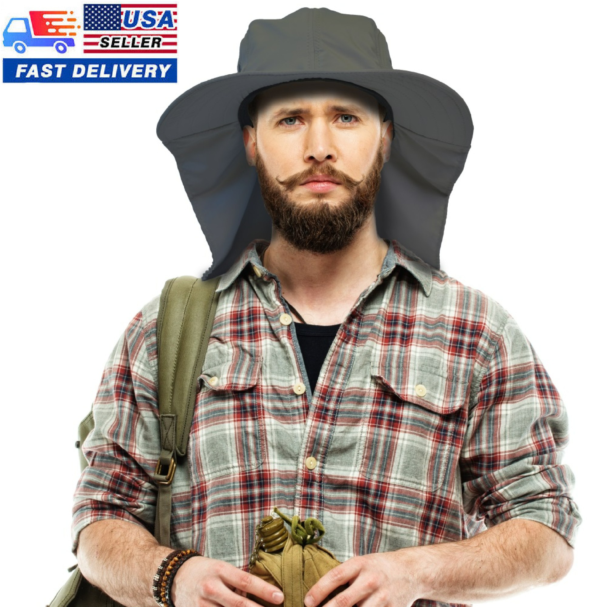 Men Women Sun Protection Hat Neck Face Flap Cap Wide Brim Hot Fishing ...