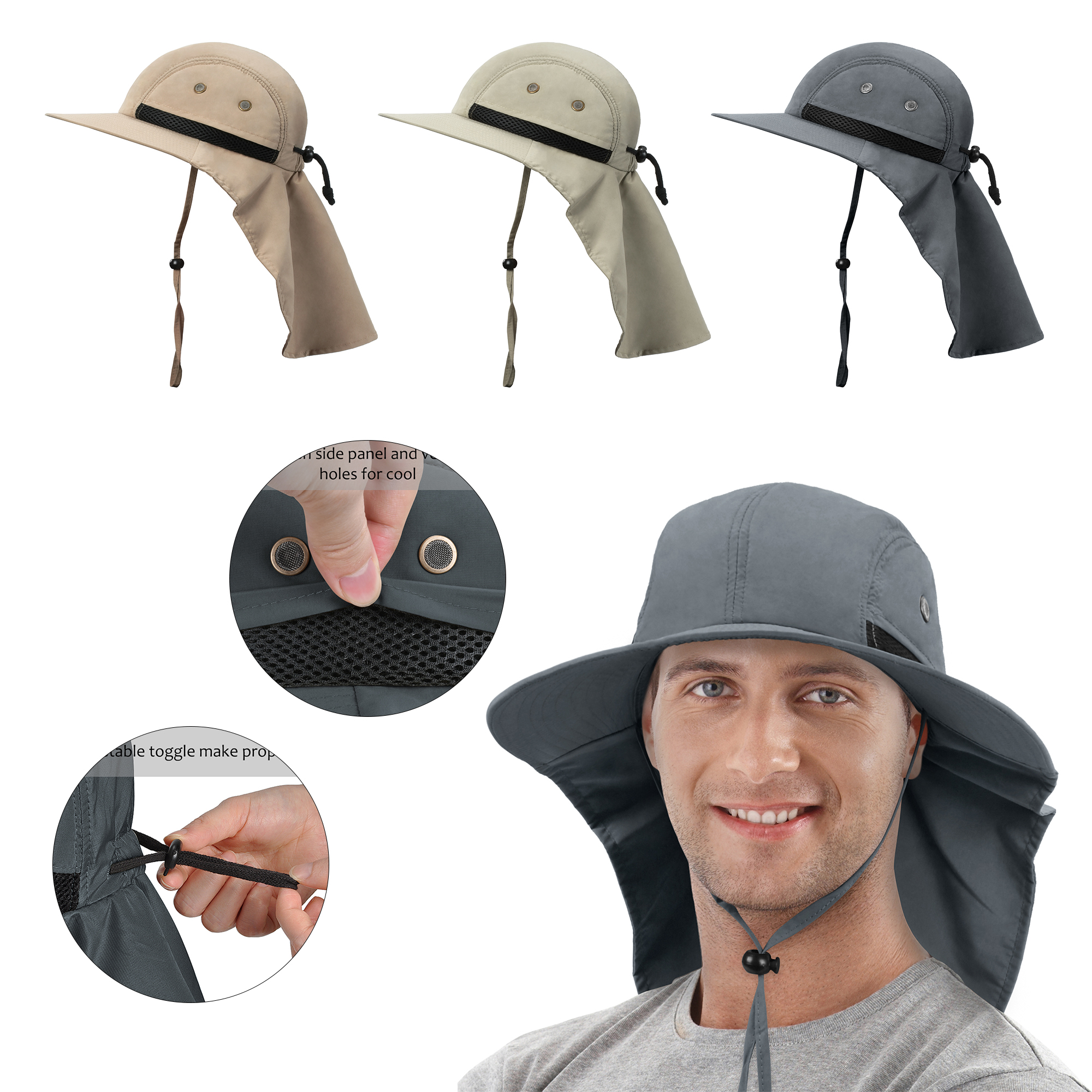 Wide Brim Bucket Sun Hat Breathable Cap Summer Fishing UV Protection ...